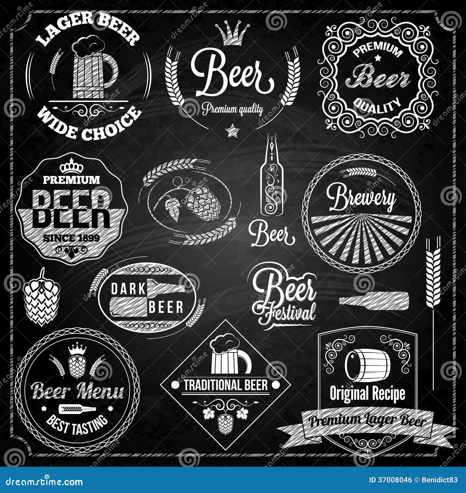 Beer Set Elements Chalkboard Stock Vector - Illustration of bottle ...