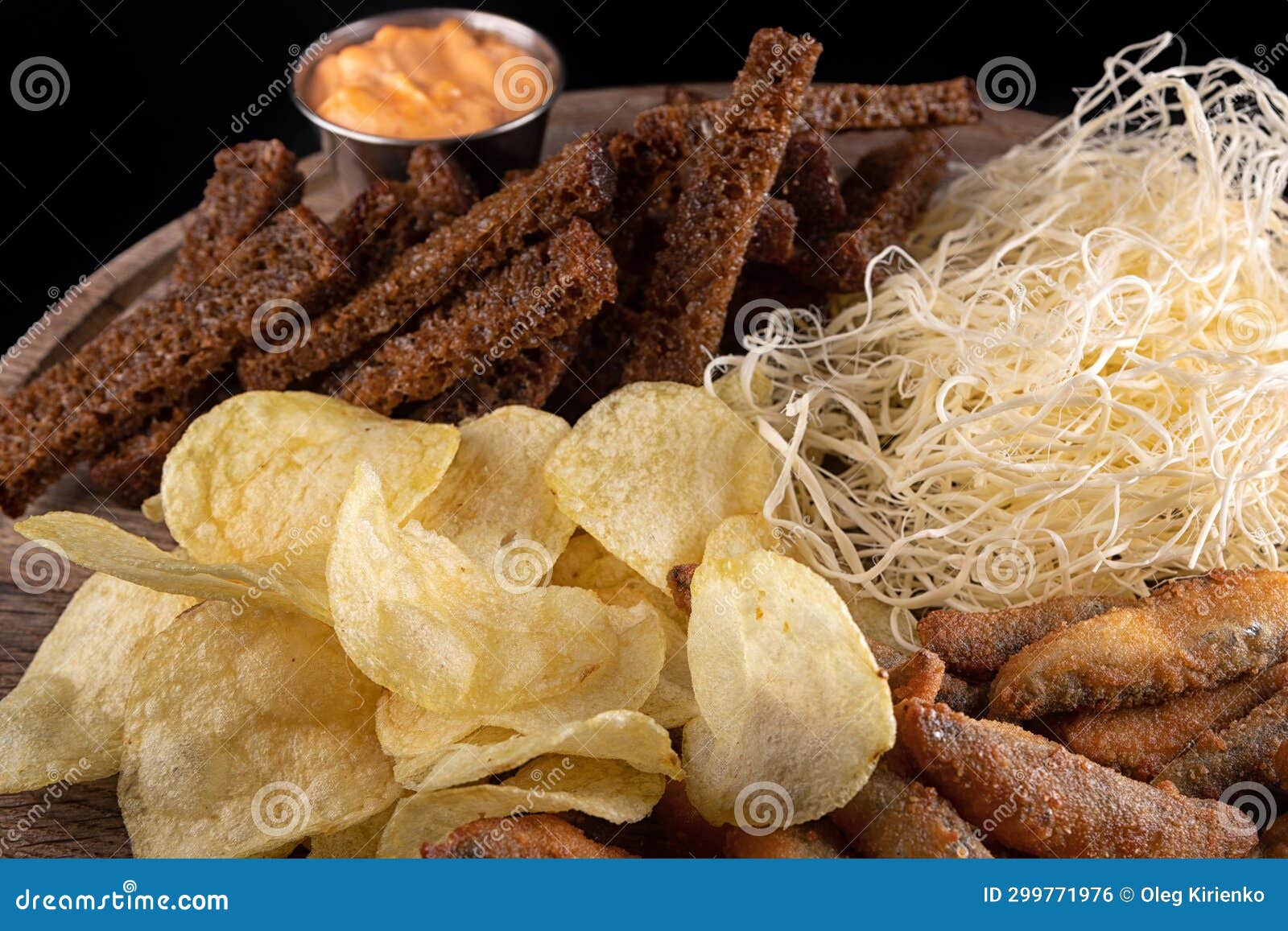 Beer Snack Chips Crackers Squid Fried Fish Stock Photo - Image of ...
