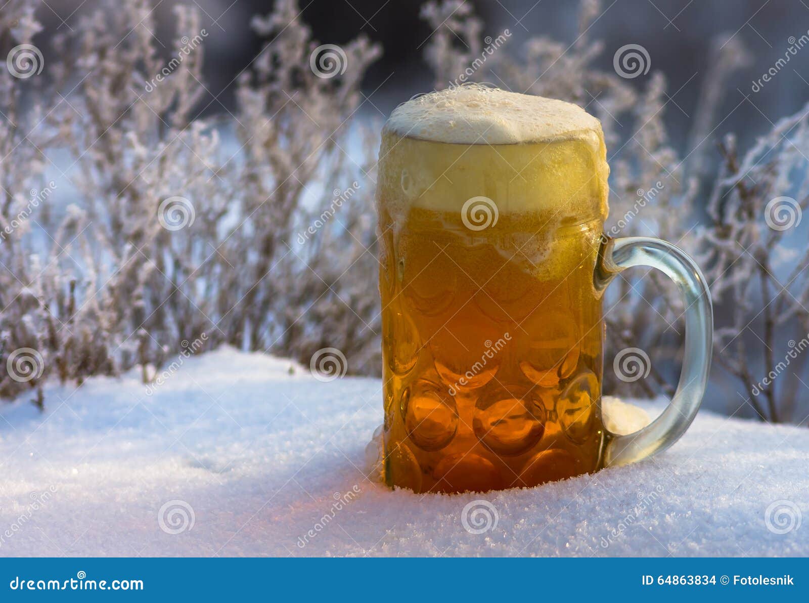 Beer in the snow stock photo. Image of beer, beverages - 64863834