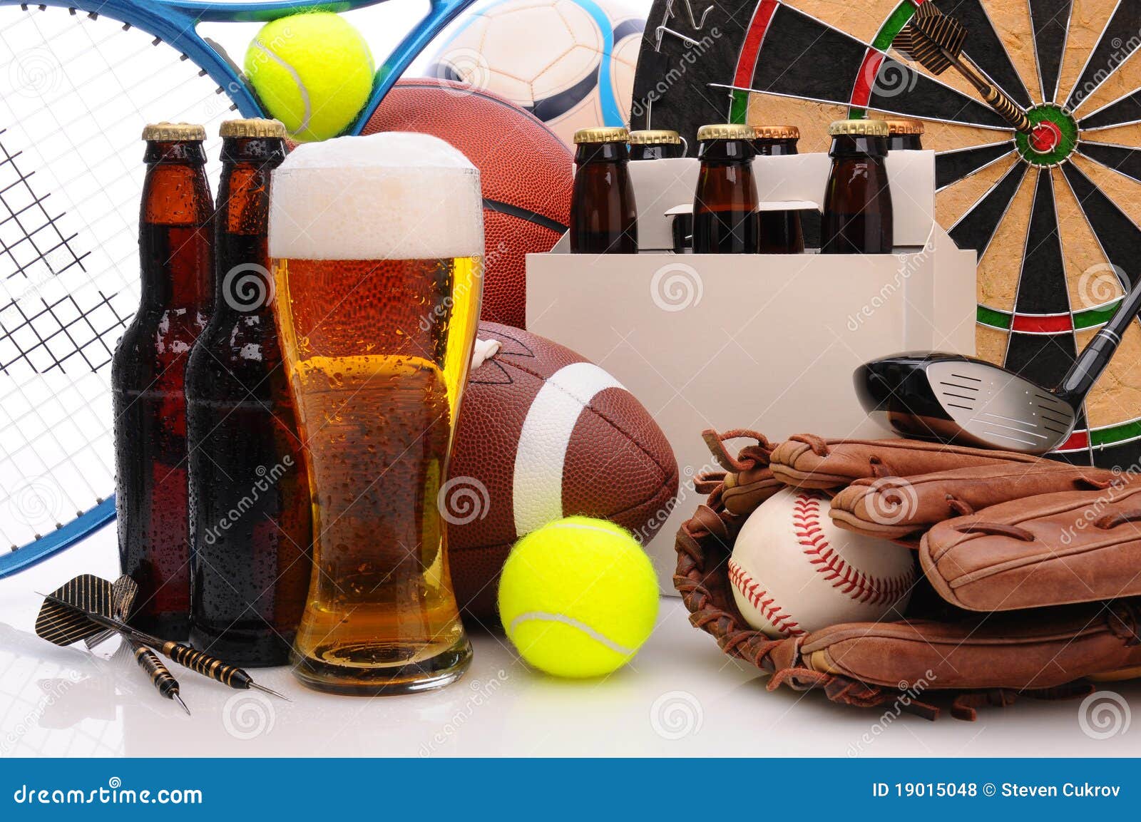 Beer and Sports Equipment stock photo. Image of racquet - 19015048