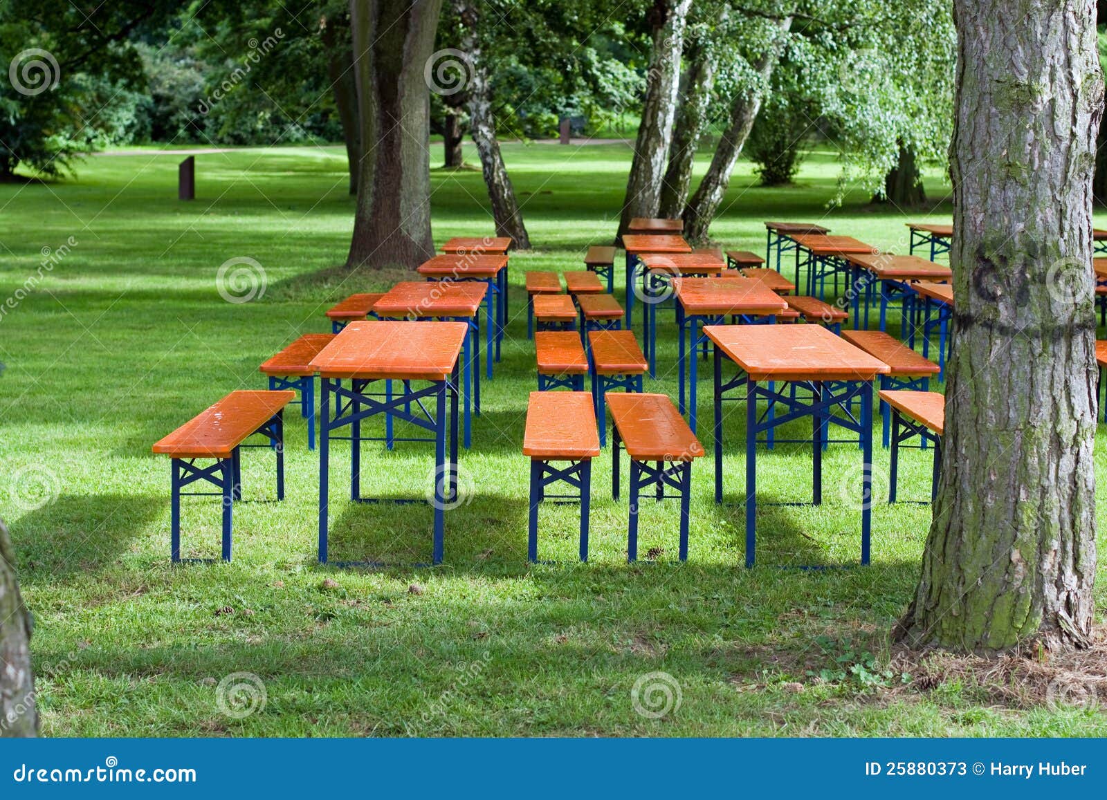 Beer tables and benches stock image. Image of wood, summer - 25880373