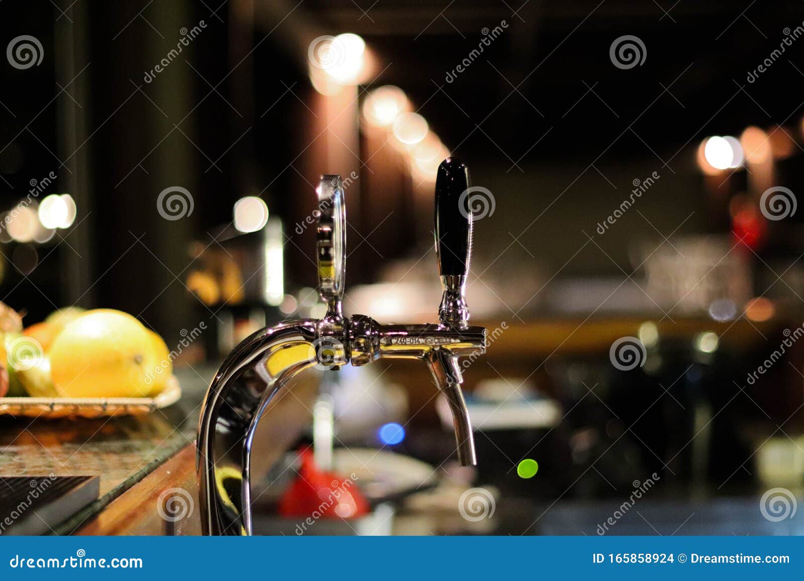 Beer tap in a night bar stock photo. Image of celebration - 165858924