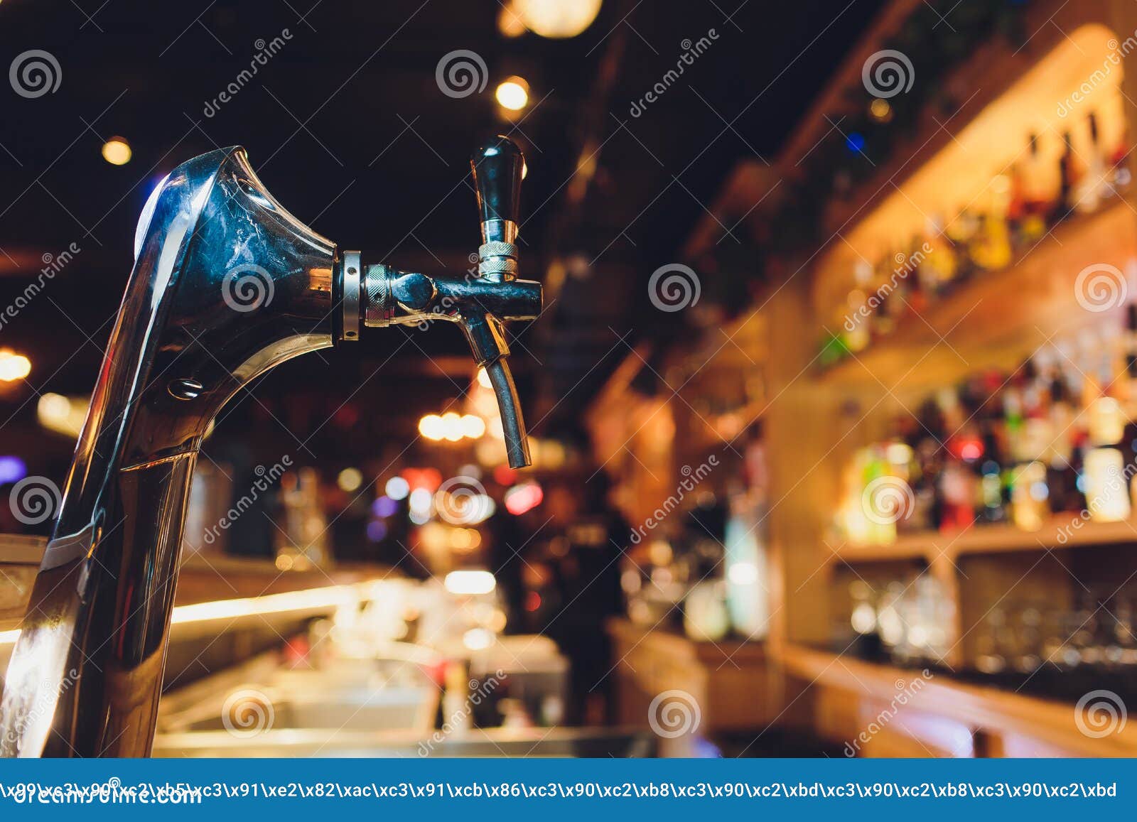 Beer Tap Pours Draught Lager Beer Serving in a Restaurant or Pub. Stock ...
