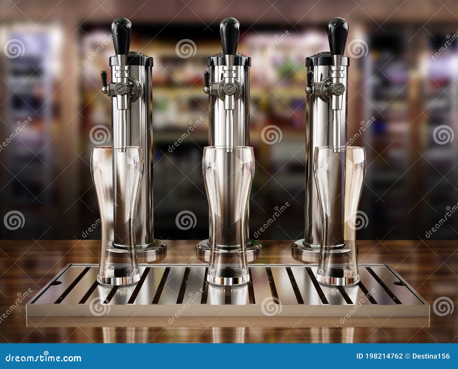 Beer Taps on Bar Counter. 3D Illustration Stock Illustration ...