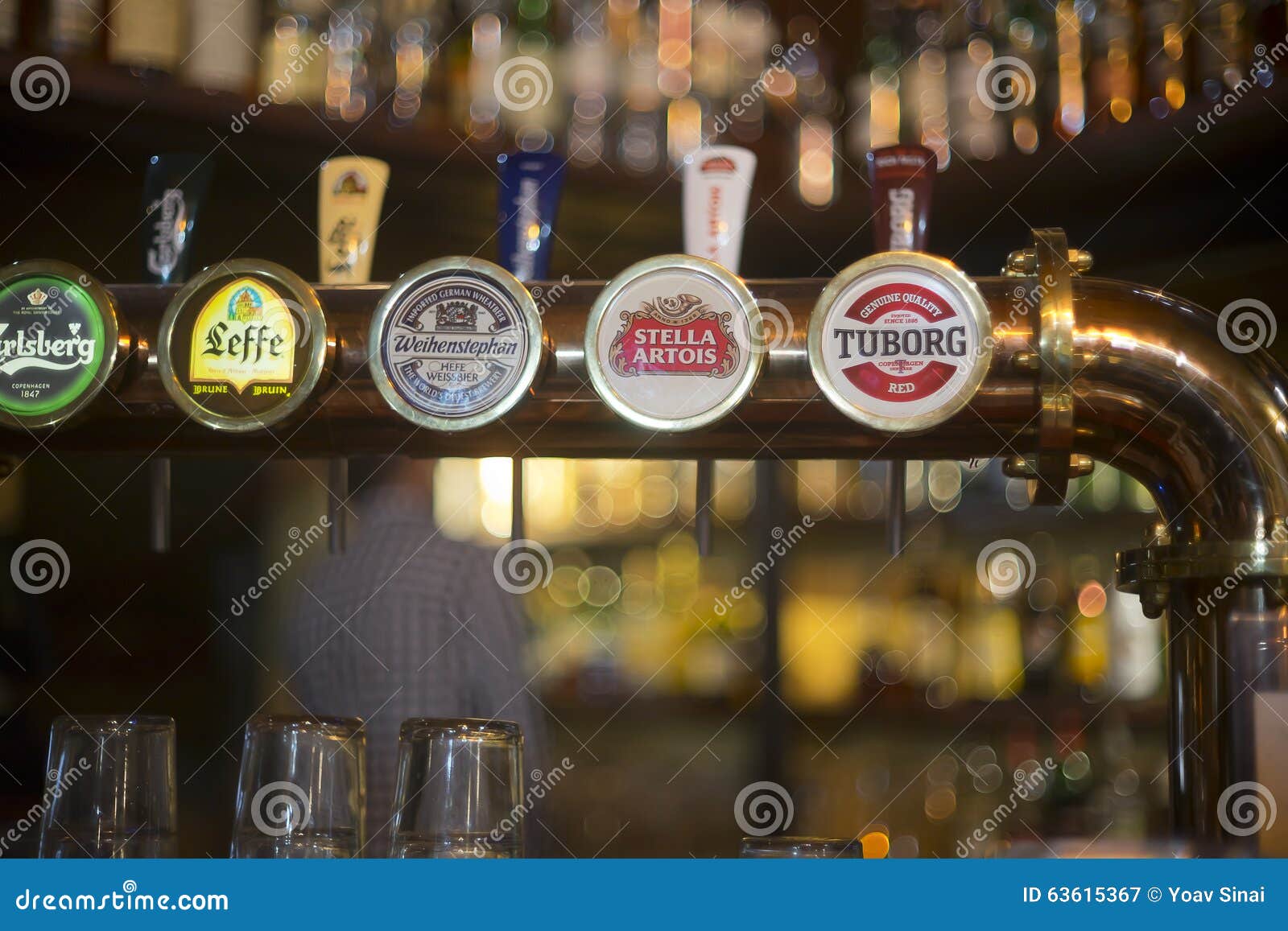 Beer taps close up in pub editorial photography. Image of interior ...