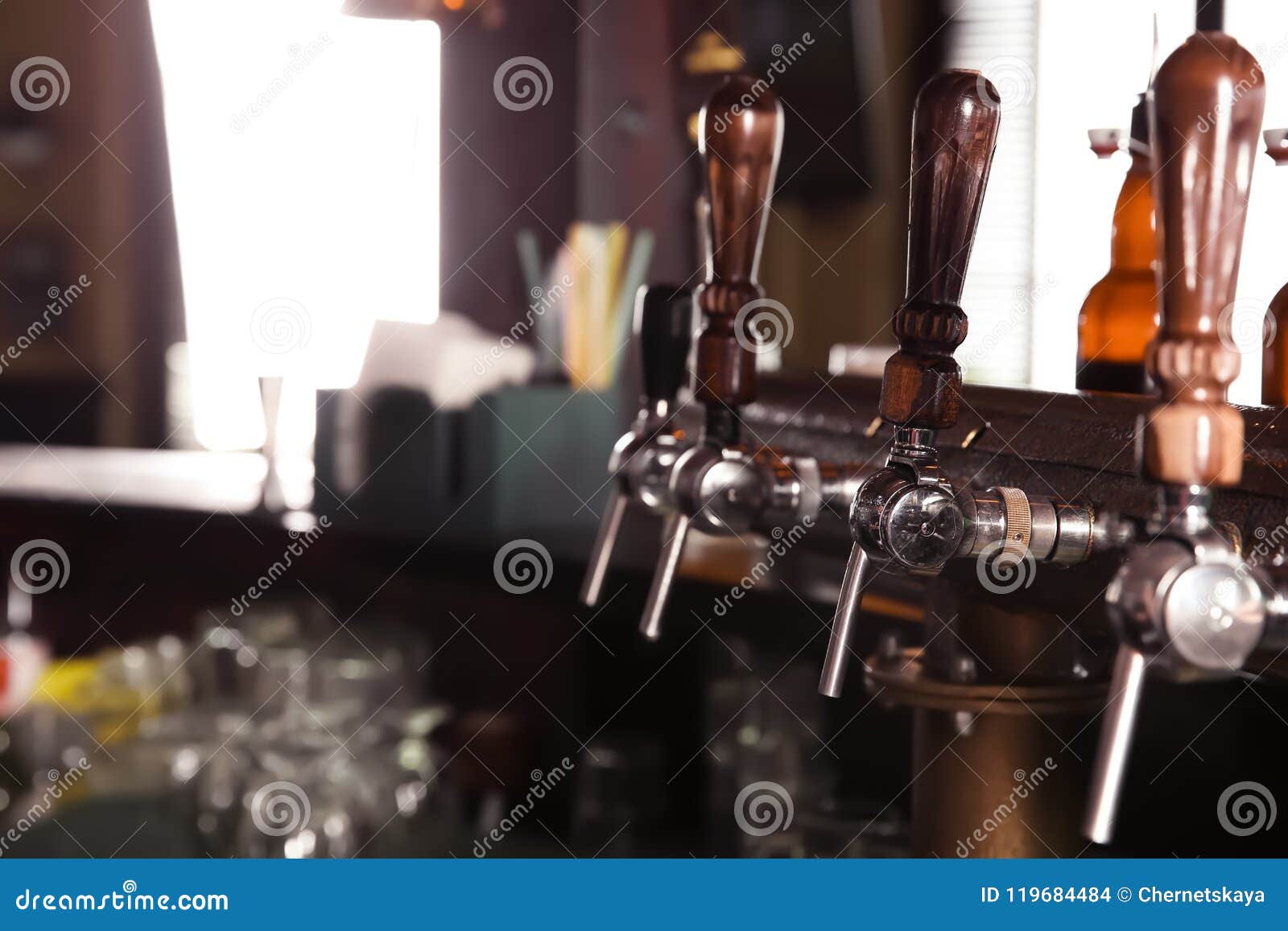 Beer Taps at Counter in Bar Stock Photo - Image of drink, craft: 119684484