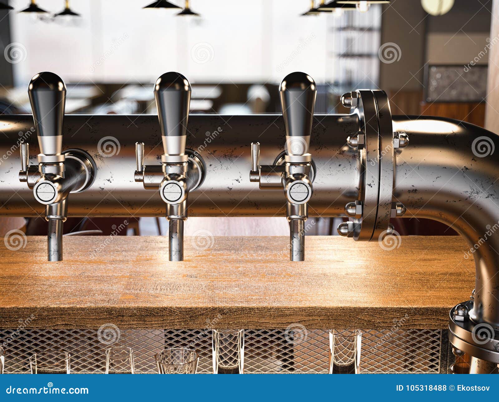 Beer Taps in the Loft Restaurant. 3d Rendering Stock Illustration ...