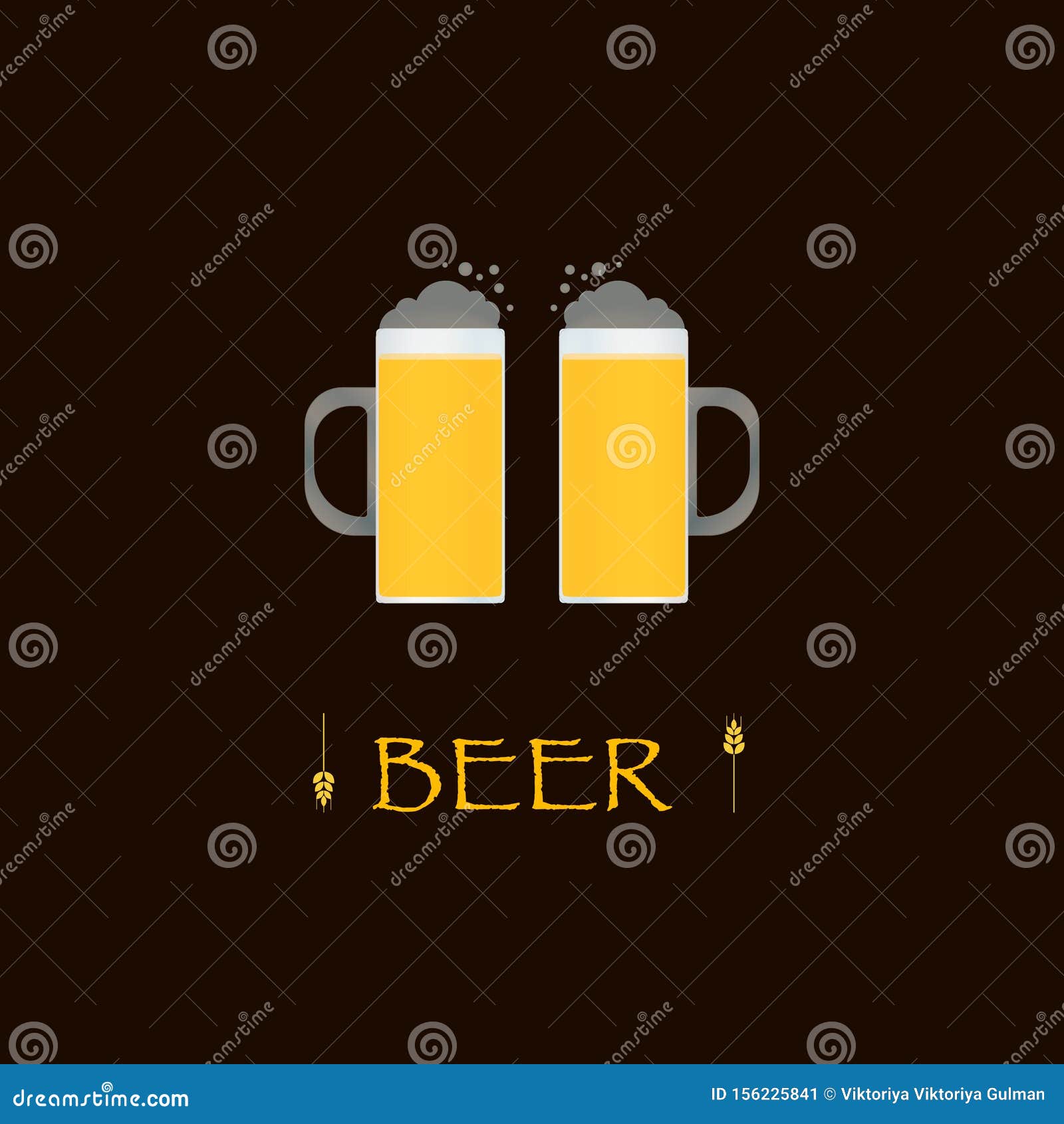 Beer Text with Two Full Pints of Beer Stock Vector - Illustration of ...