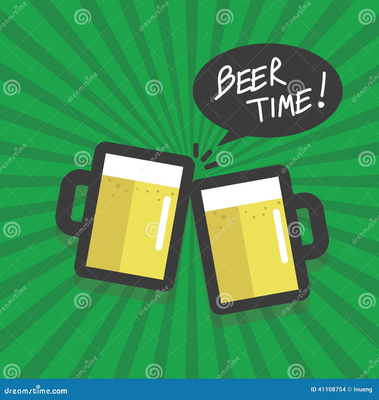 Beer Time Flat Design Vector Stock Vector - Illustration of green ...