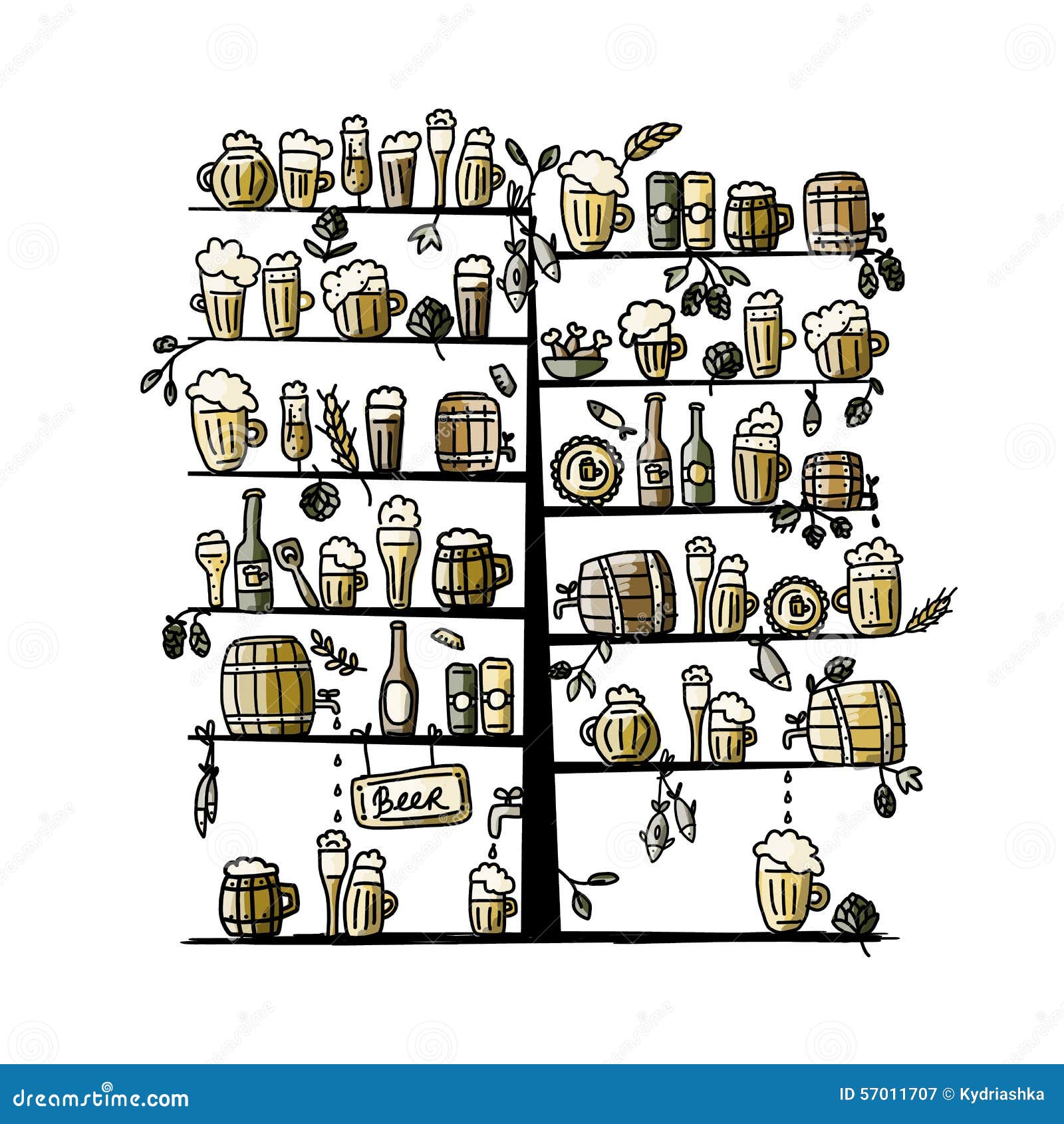 Beer Tree, Sketch for Your Design Stock Vector - Illustration of ...