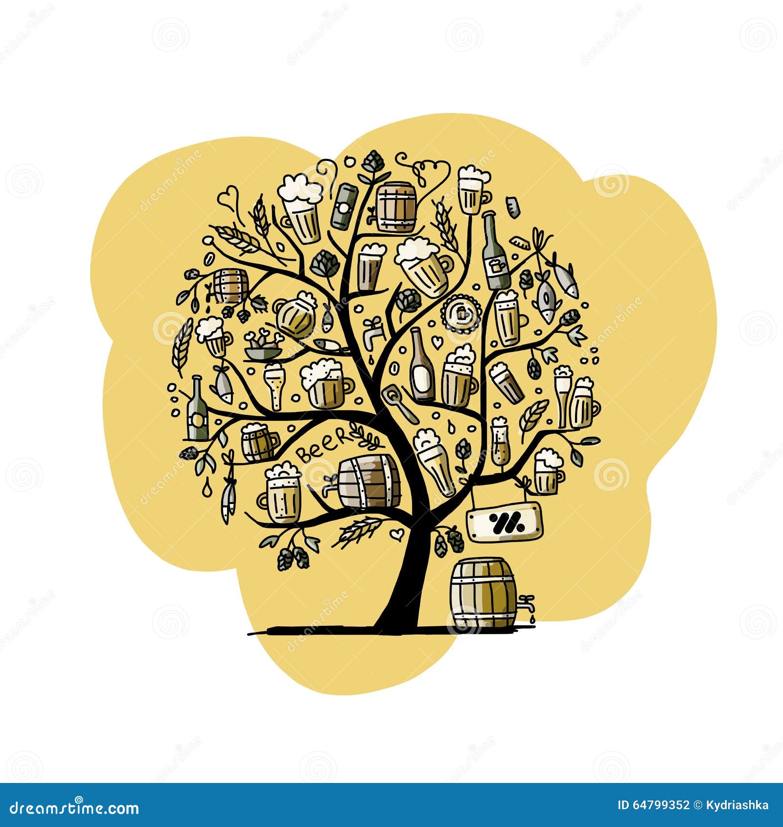 Beer Tree, Sketch for Your Design Stock Vector - Illustration of drink ...