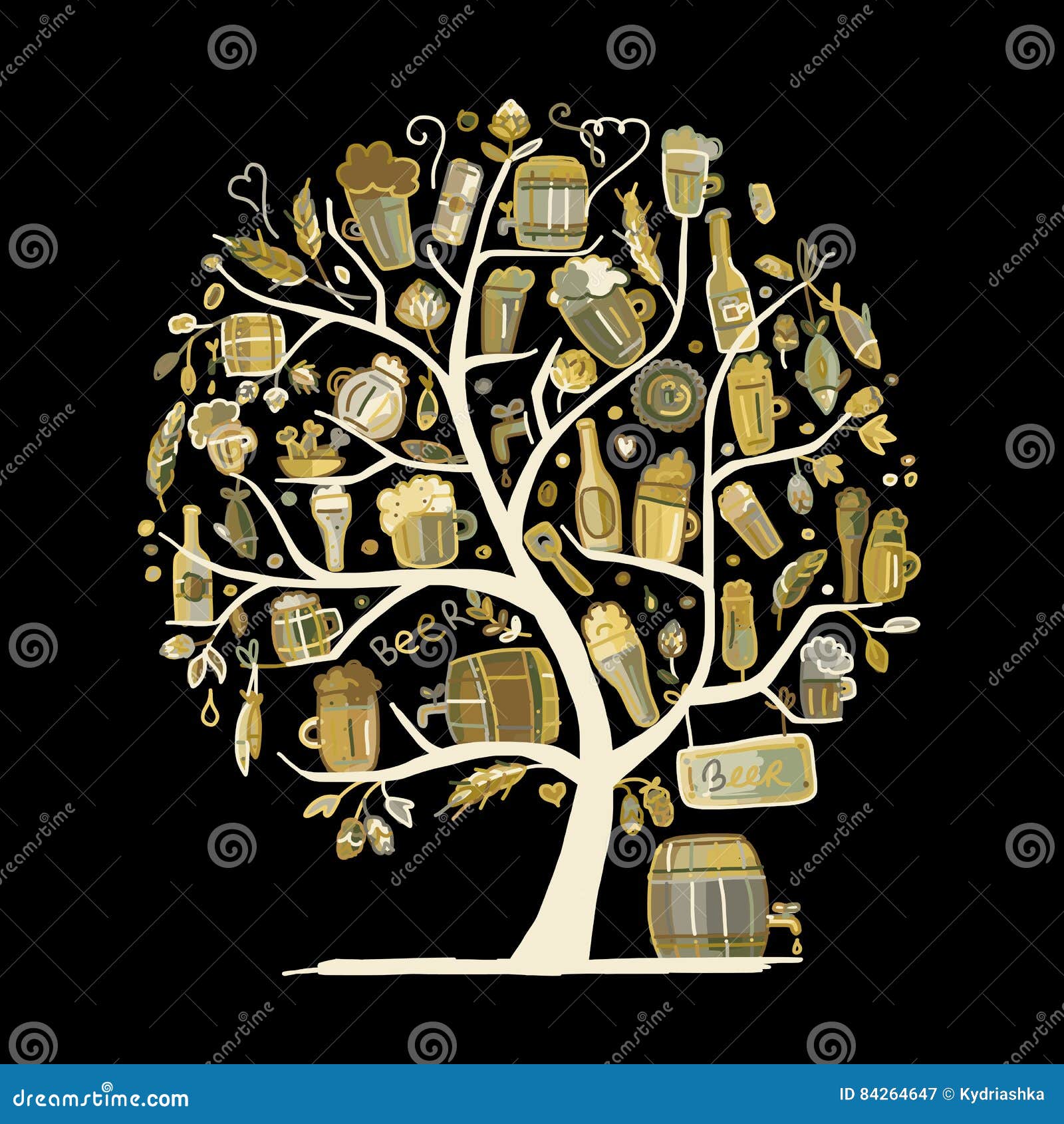 Beer Tree, Sketch for Your Design Stock Vector - Illustration of barrel ...