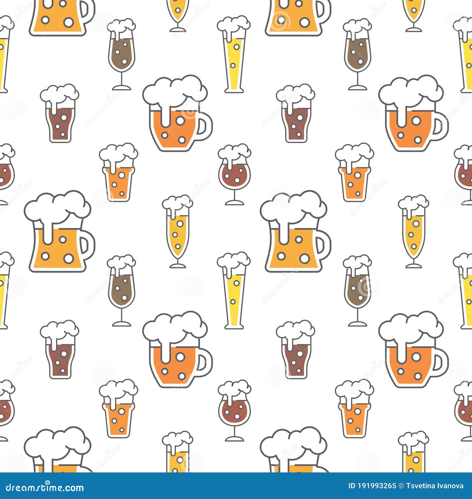 Beer Types Colorful Seamless Pattern Design. Beer Glasses for Ale ...