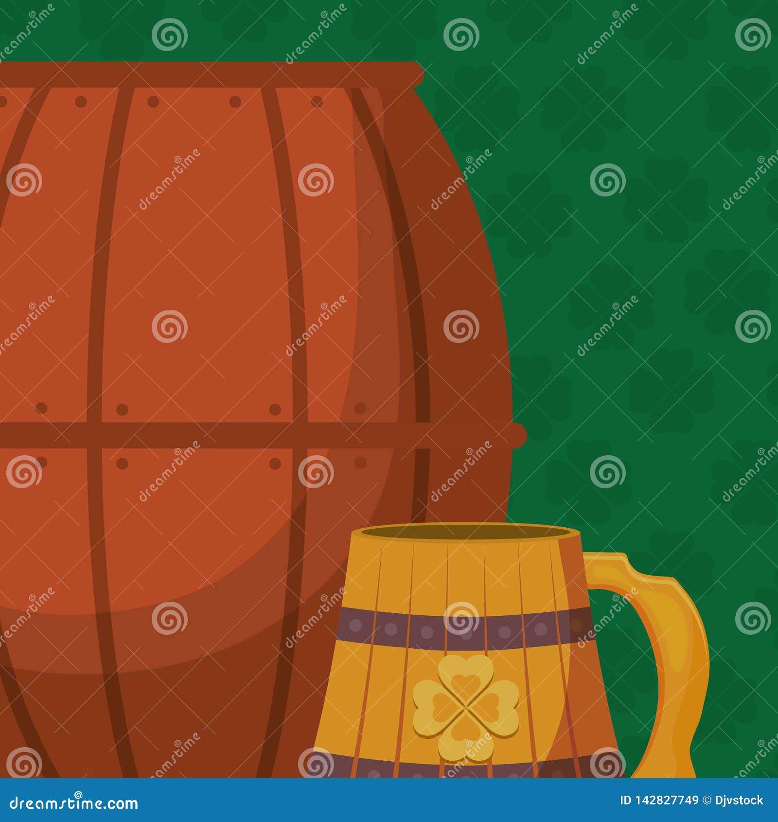 Beer Wooden Jar and Barrel with Clover Stock Vector - Illustration of ...