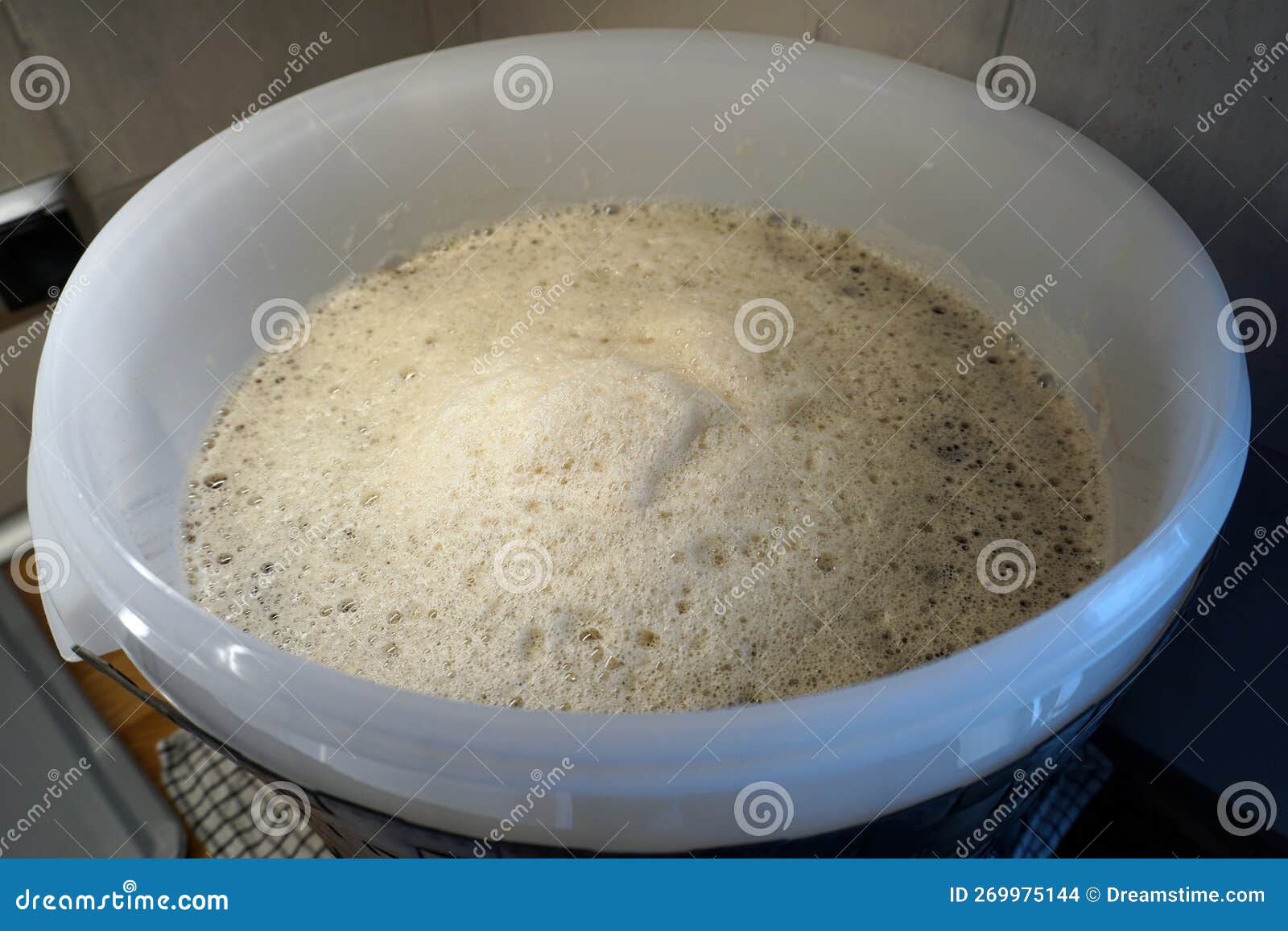 Beer Yeast in Round Plastic Fermenter - Home Brewing Concept Stock ...