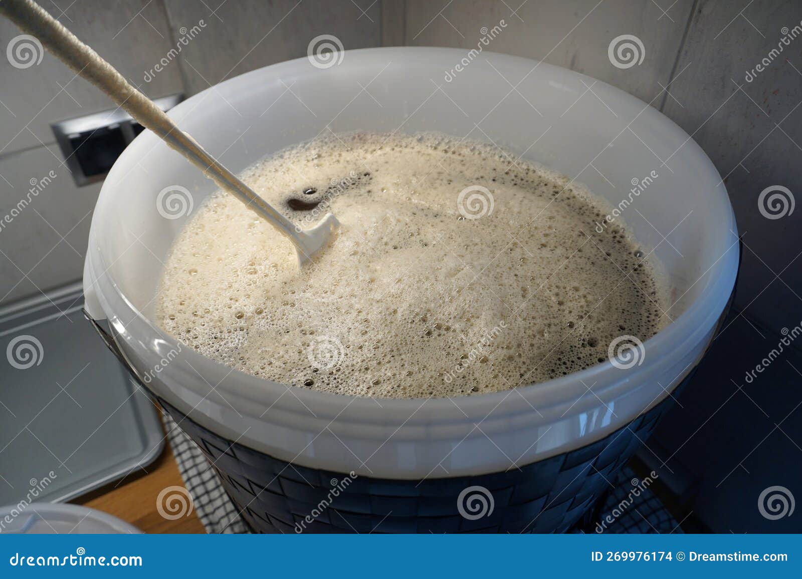 Beer Yeast and Stirrer in Round Fermenter - Home Brewing Concept Stock ...