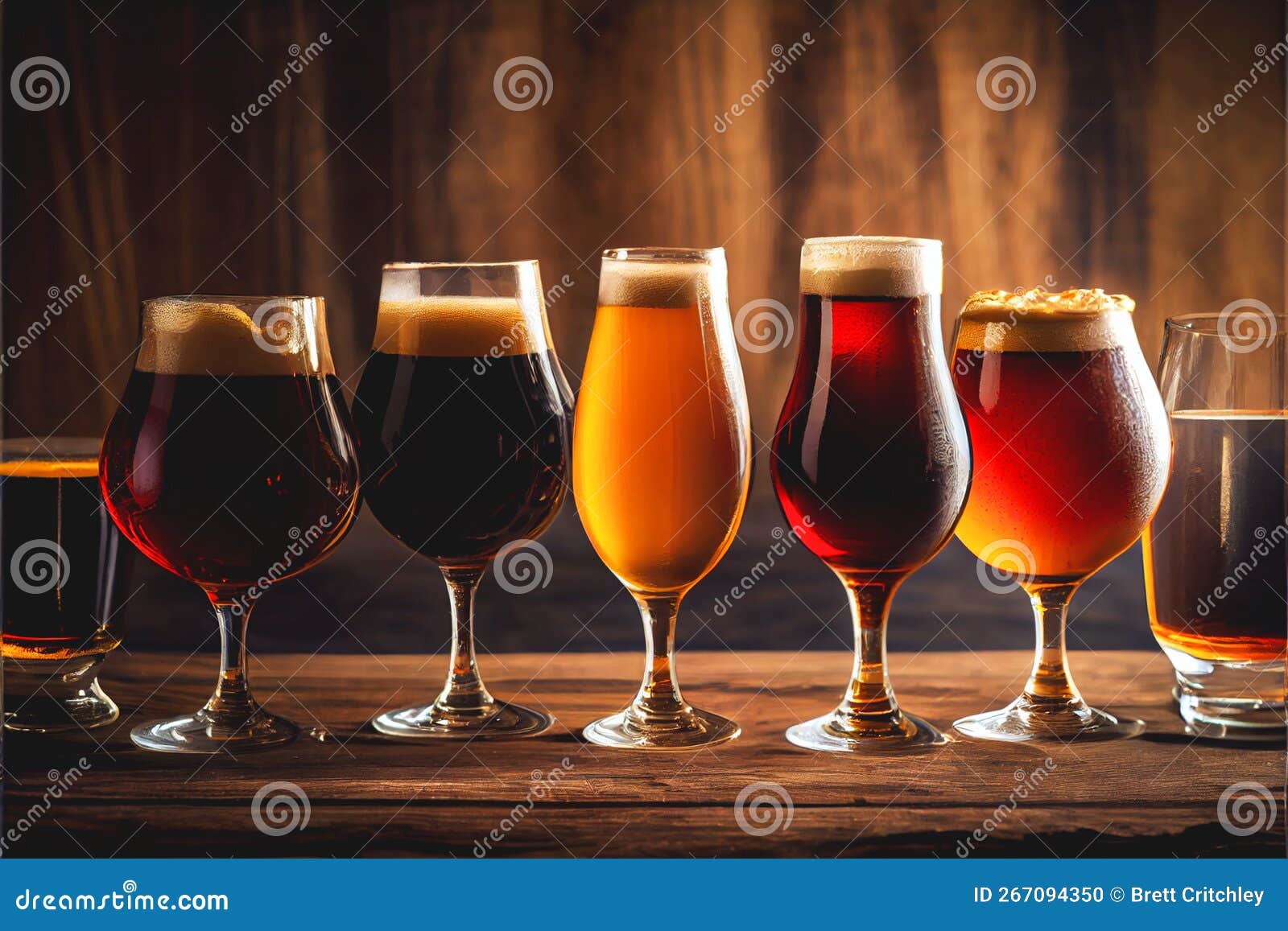 Beers Bar Drinks in Different Glasses Wooden Table Stock Illustration ...