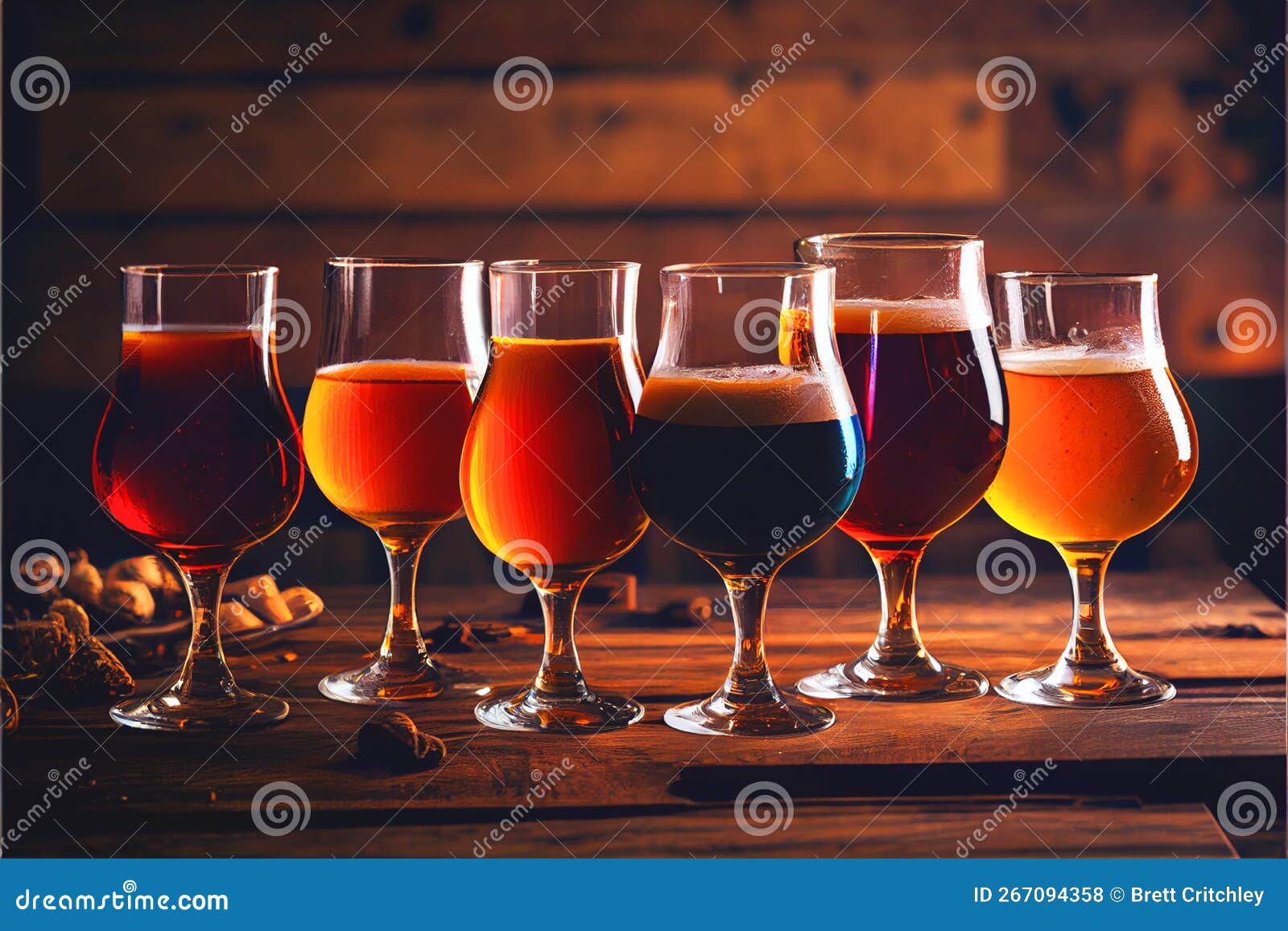 Beers Bar Drinks in Different Glasses Wooden Table Stock Illustration ...