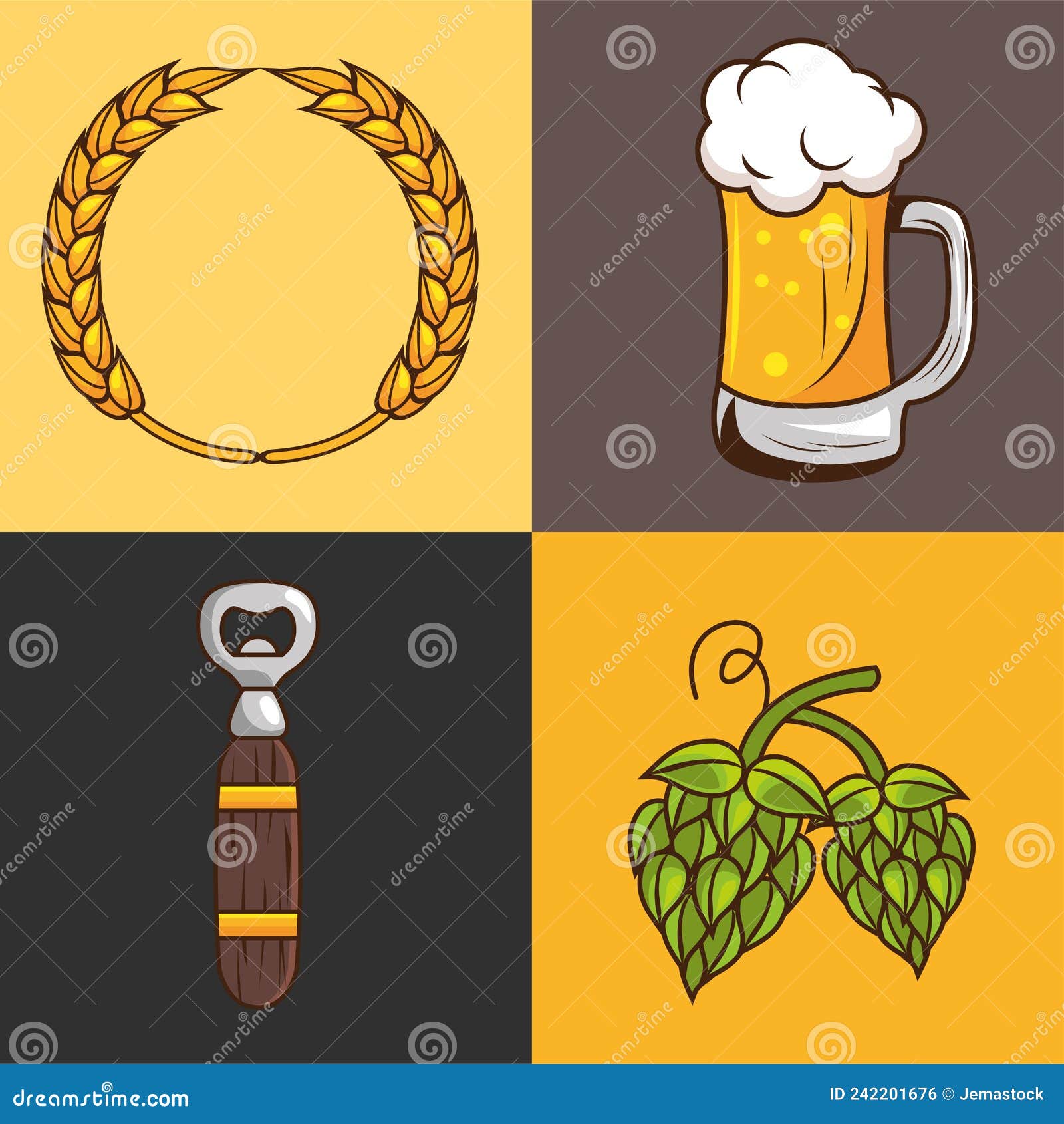 Beers drinks four icons stock vector. Illustration of retro - 242201676