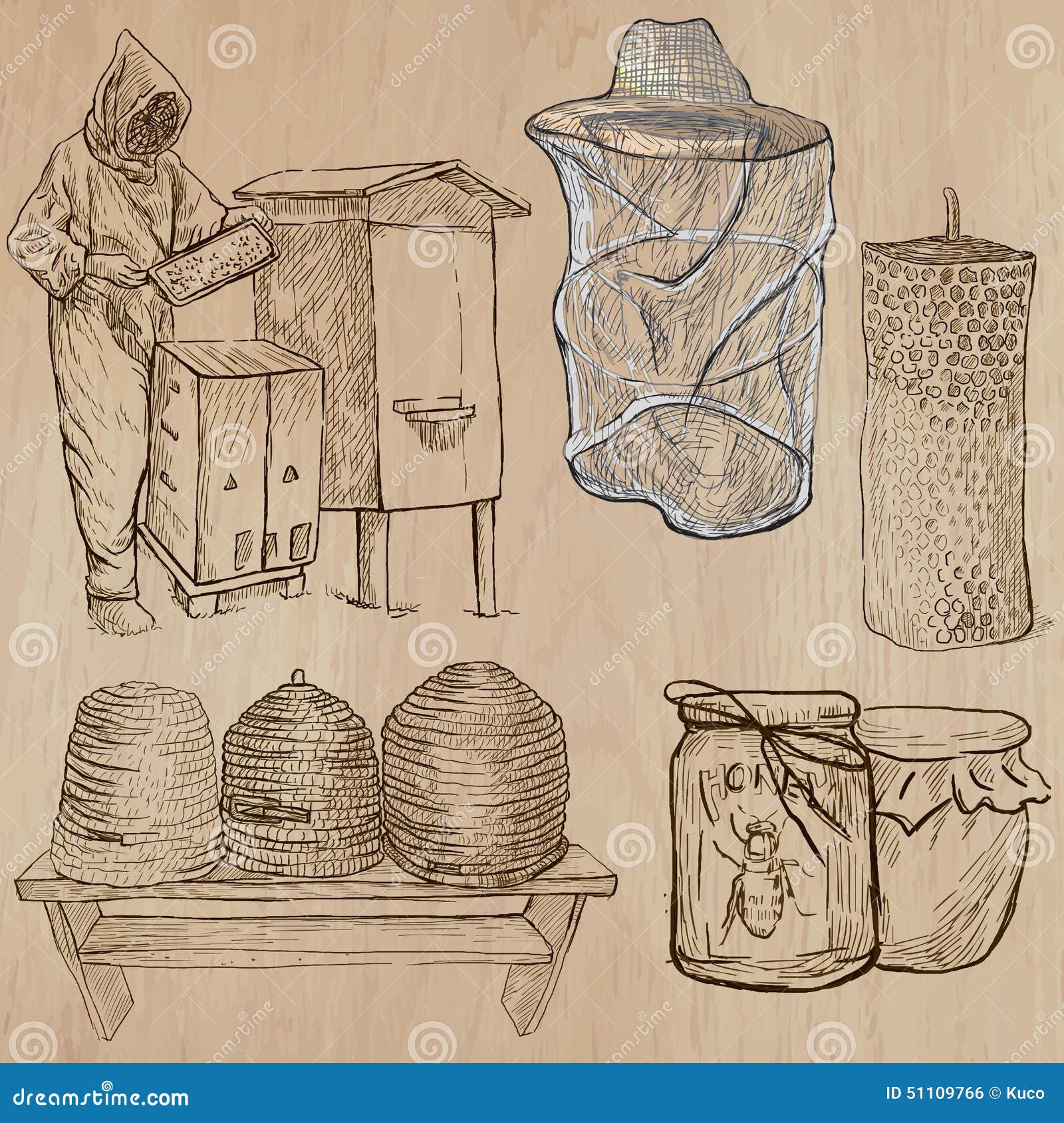 Bees, Beekeeping and Honey - Hand Drawn Vector Pack 4 Stock Vector ...