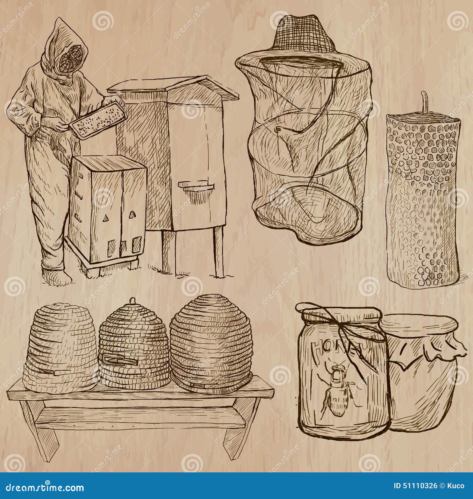 Bees, Beekeeping and Honey - Hand Drawn Vector Pack 10 Stock Vector ...