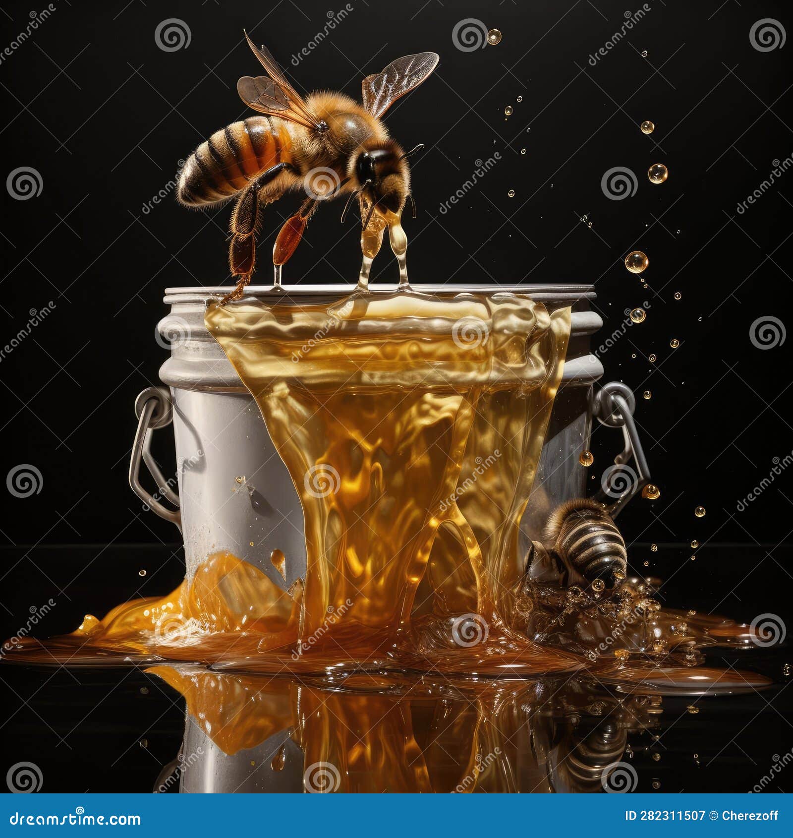 Bees and a bucket of honey stock illustration. Illustration of ...