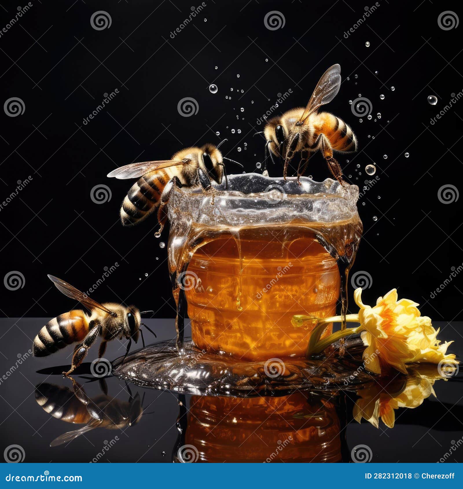 Bees and a bucket of honey stock illustration. Illustration of wasp ...
