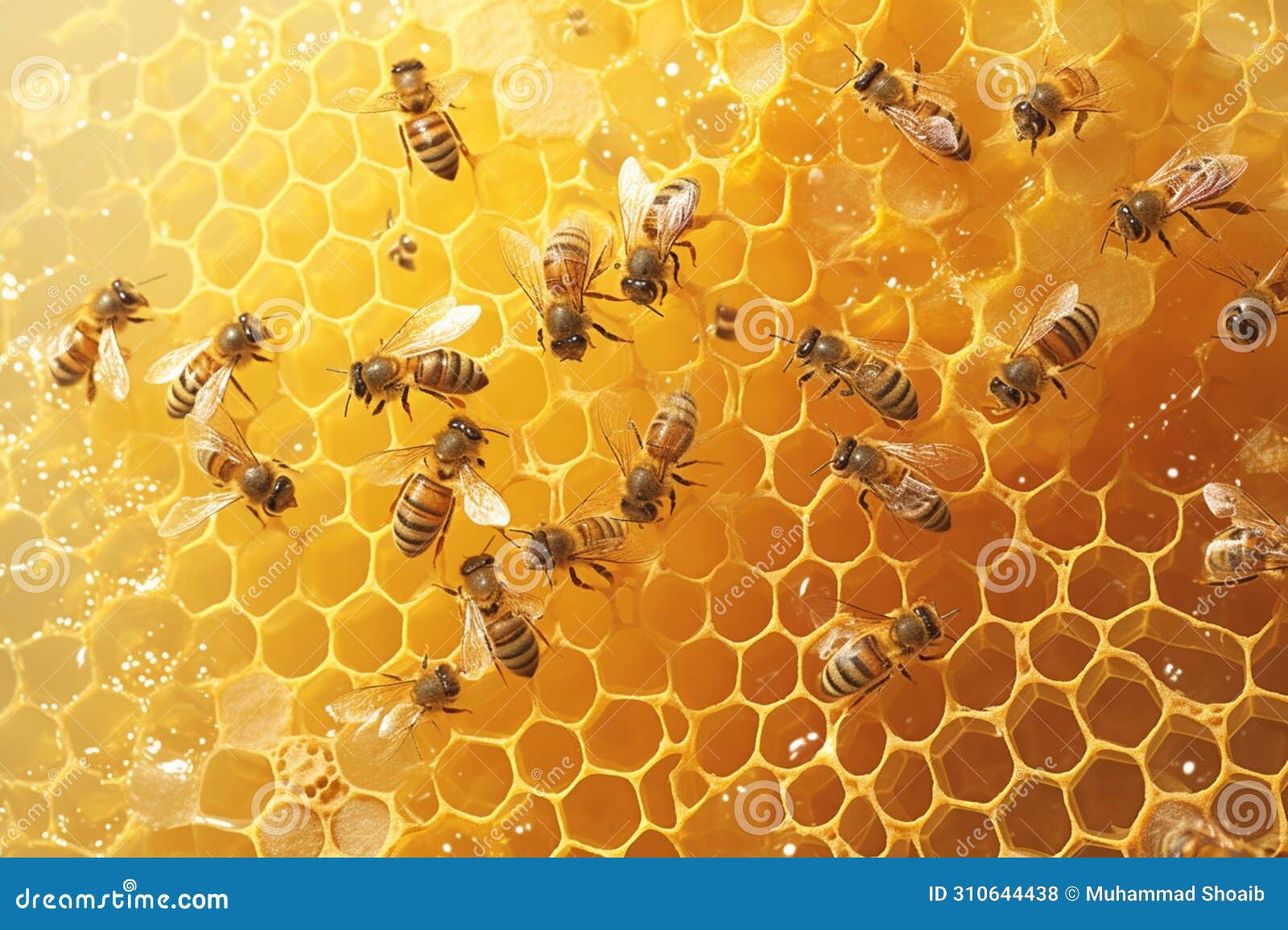 Close Up, Industrious Bees Labor On Honeycomb Cells Royalty-Free Stock ...