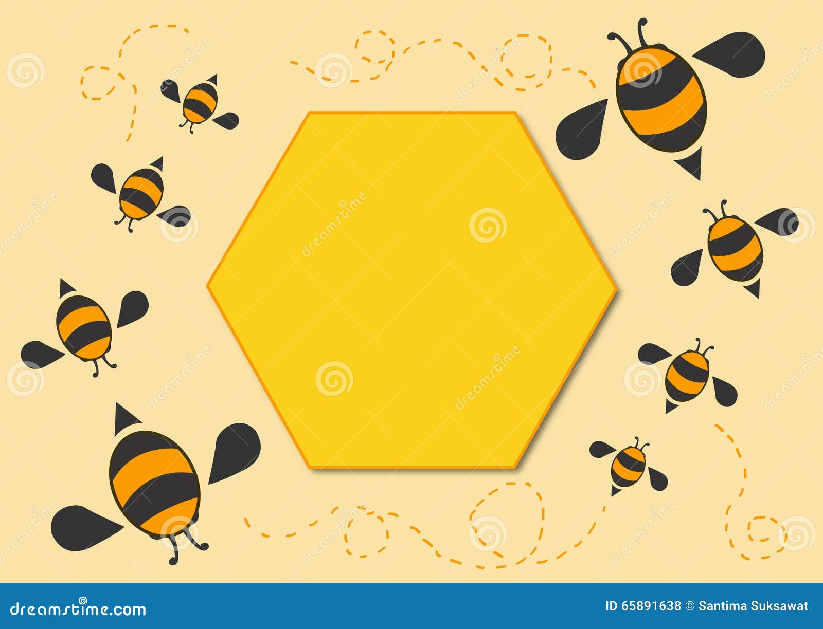 Bees Cartoon Holding Flower And A Beehive With Forest Background ...