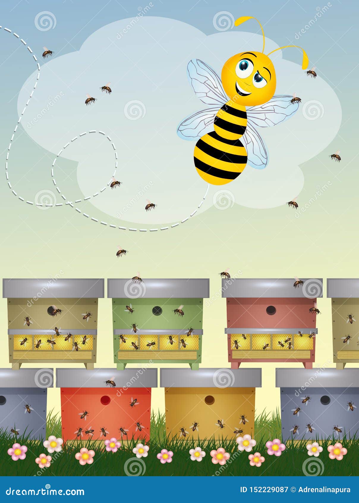 Bees in the cells stock illustration. Illustration of beehive - 152229087