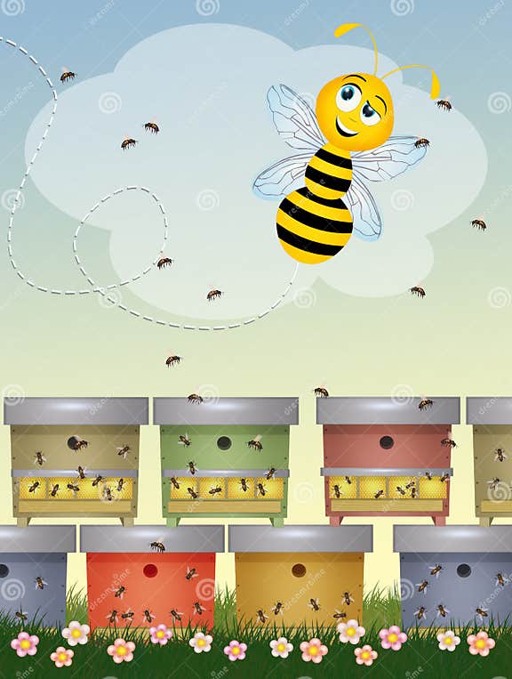 Bees in the cells stock illustration. Illustration of beehive - 152229087