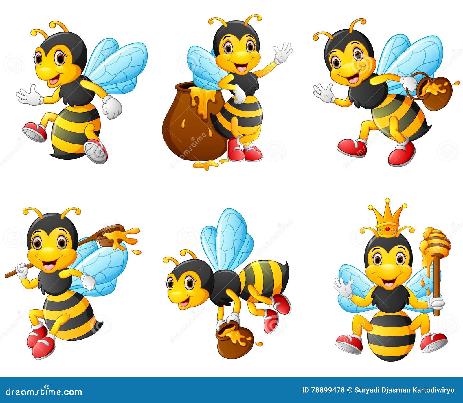 Bees Character Set Collection Stock Vector - Illustration of bumblebee ...