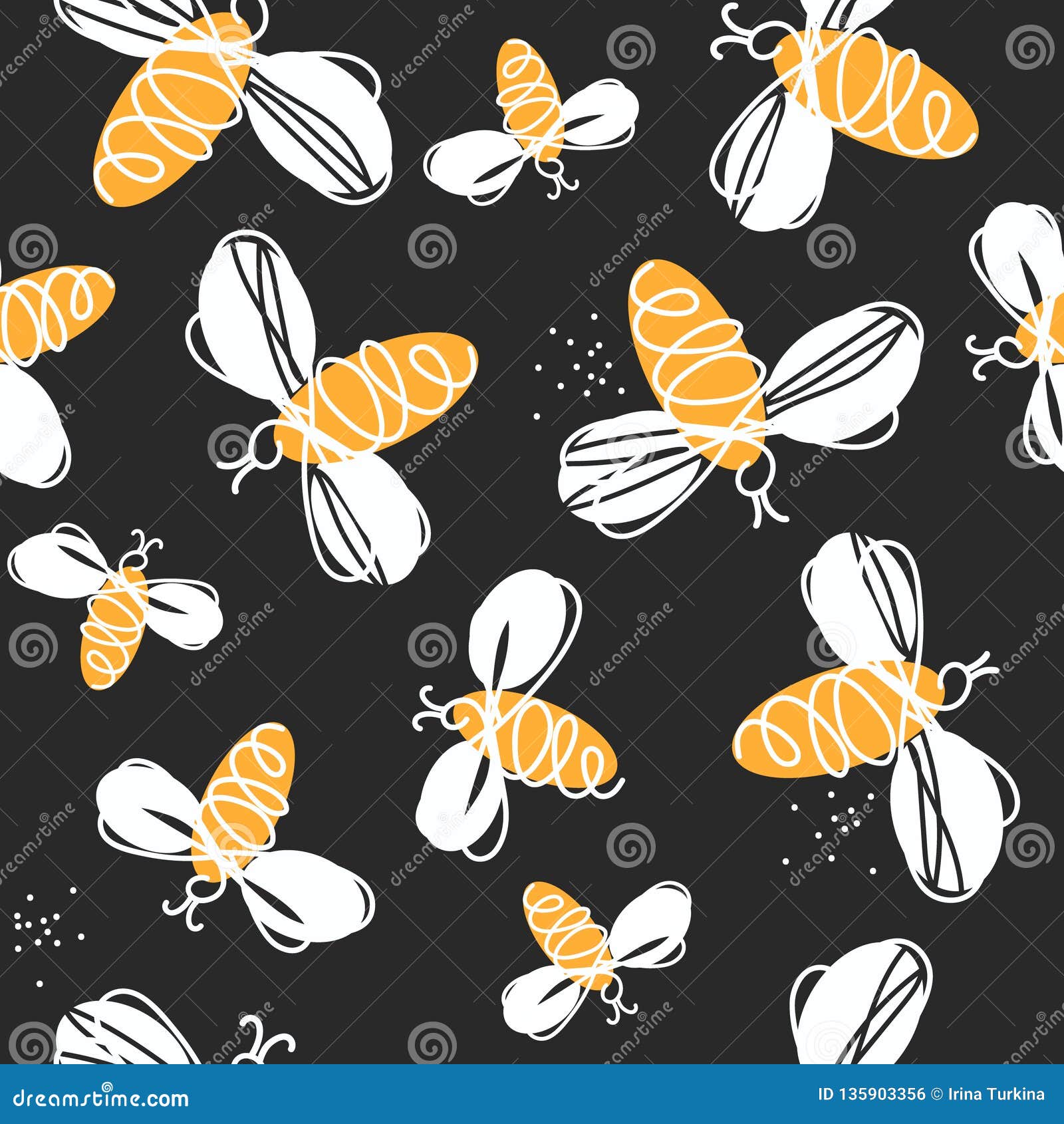 Bees, Colorful Seamless Pattern Stock Vector - Illustration of white ...