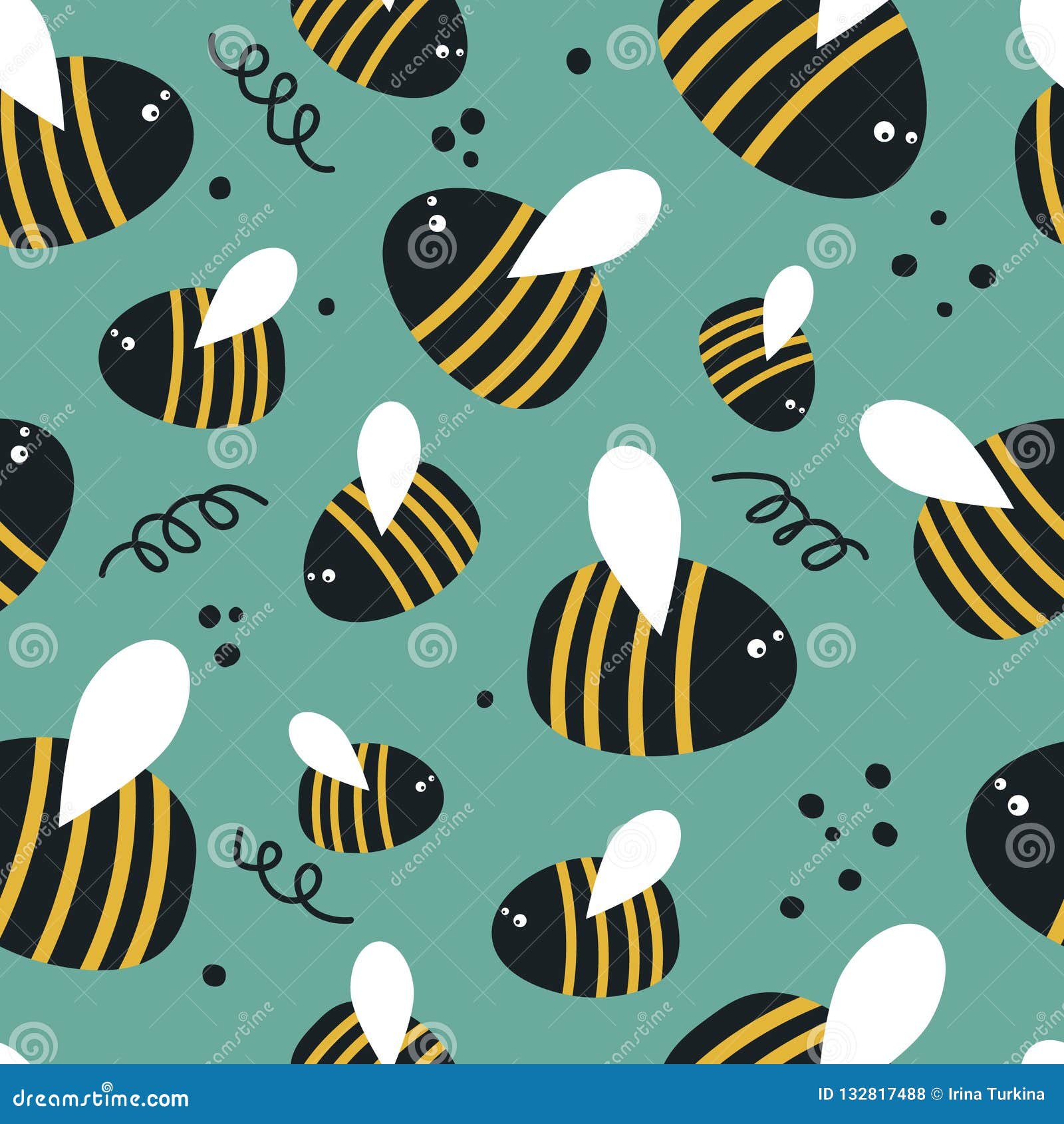 Bees, Colorful Seamless Pattern Stock Vector - Illustration of insect ...