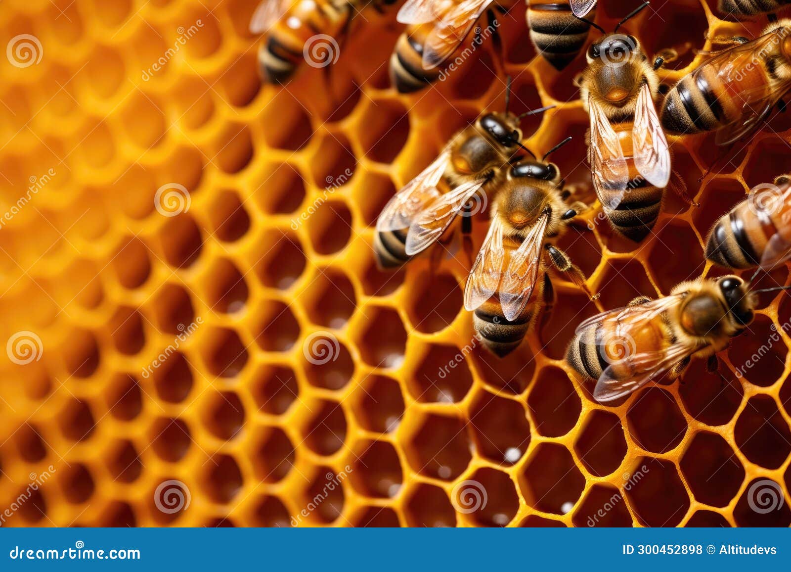 Bees Depositing Pollen into the Honeycomb Cells Stock Photo - Image of ...