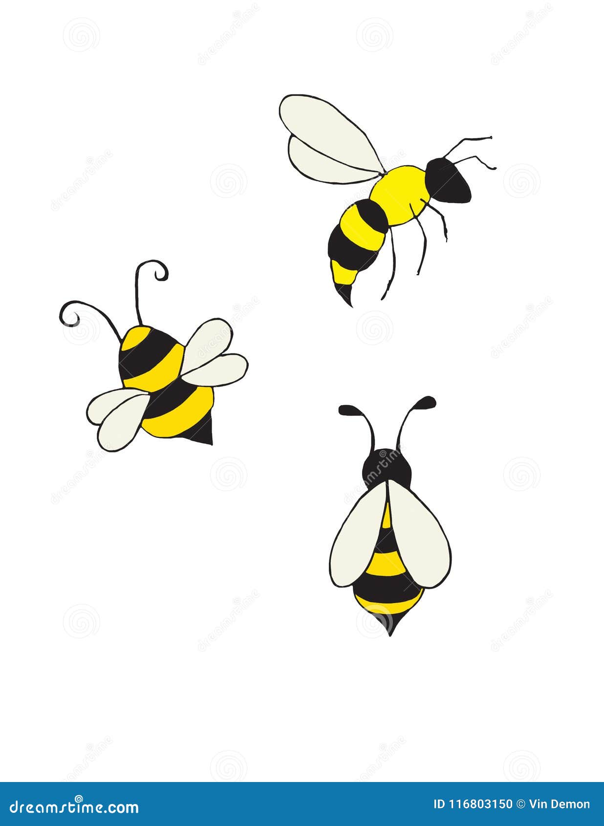 Three Little Bright Yellow Bees Stock Illustration - Illustration of ...