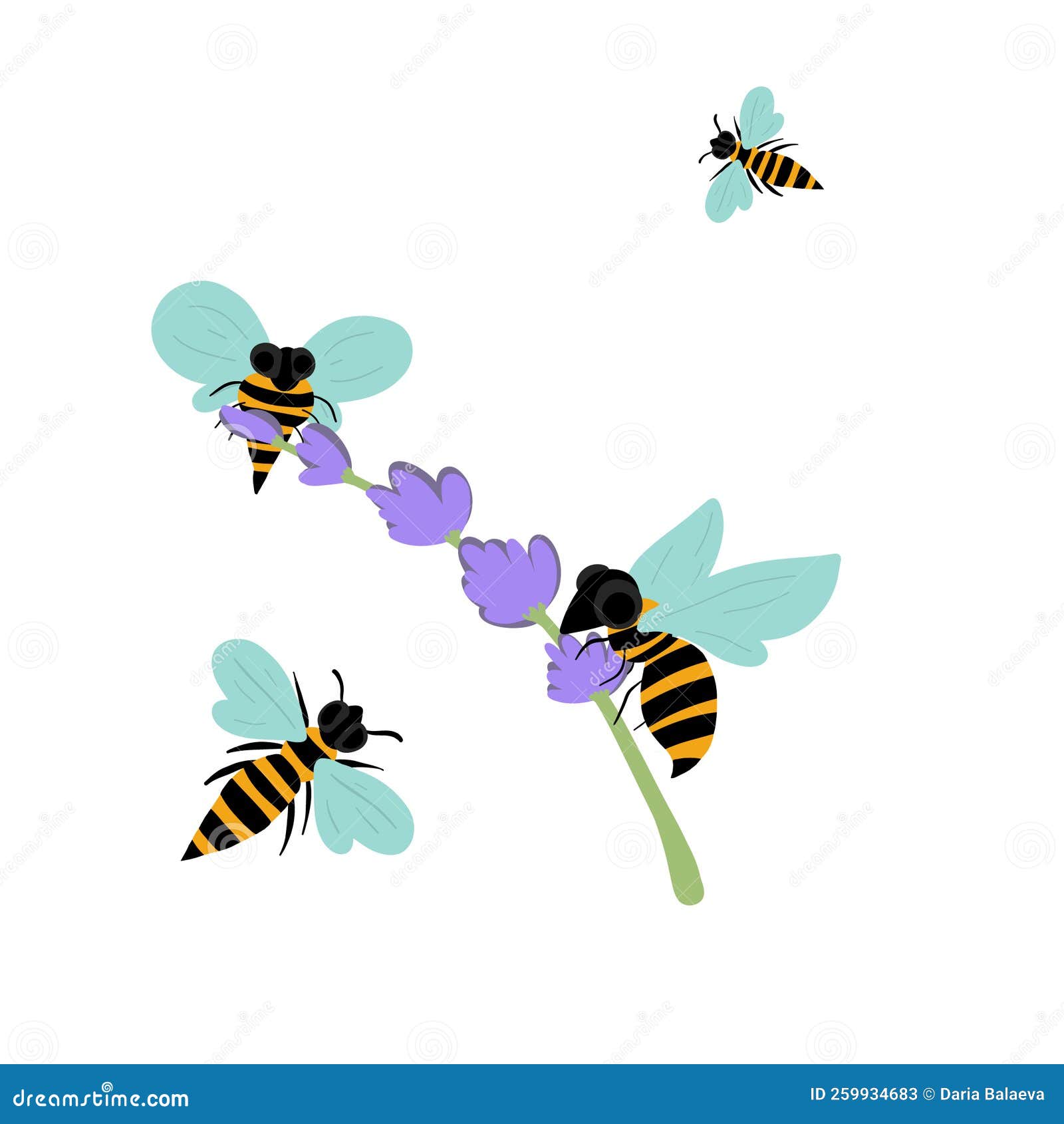 Bees Flying Around Lavender Making Honey Stock Vector - Illustration of ...