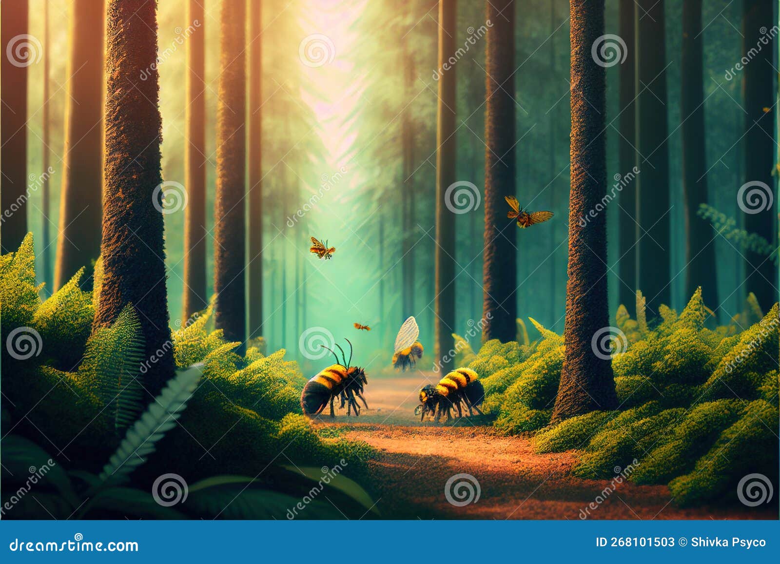 Bees in Forest Cinematic Image Generative AI Stock Illustration ...