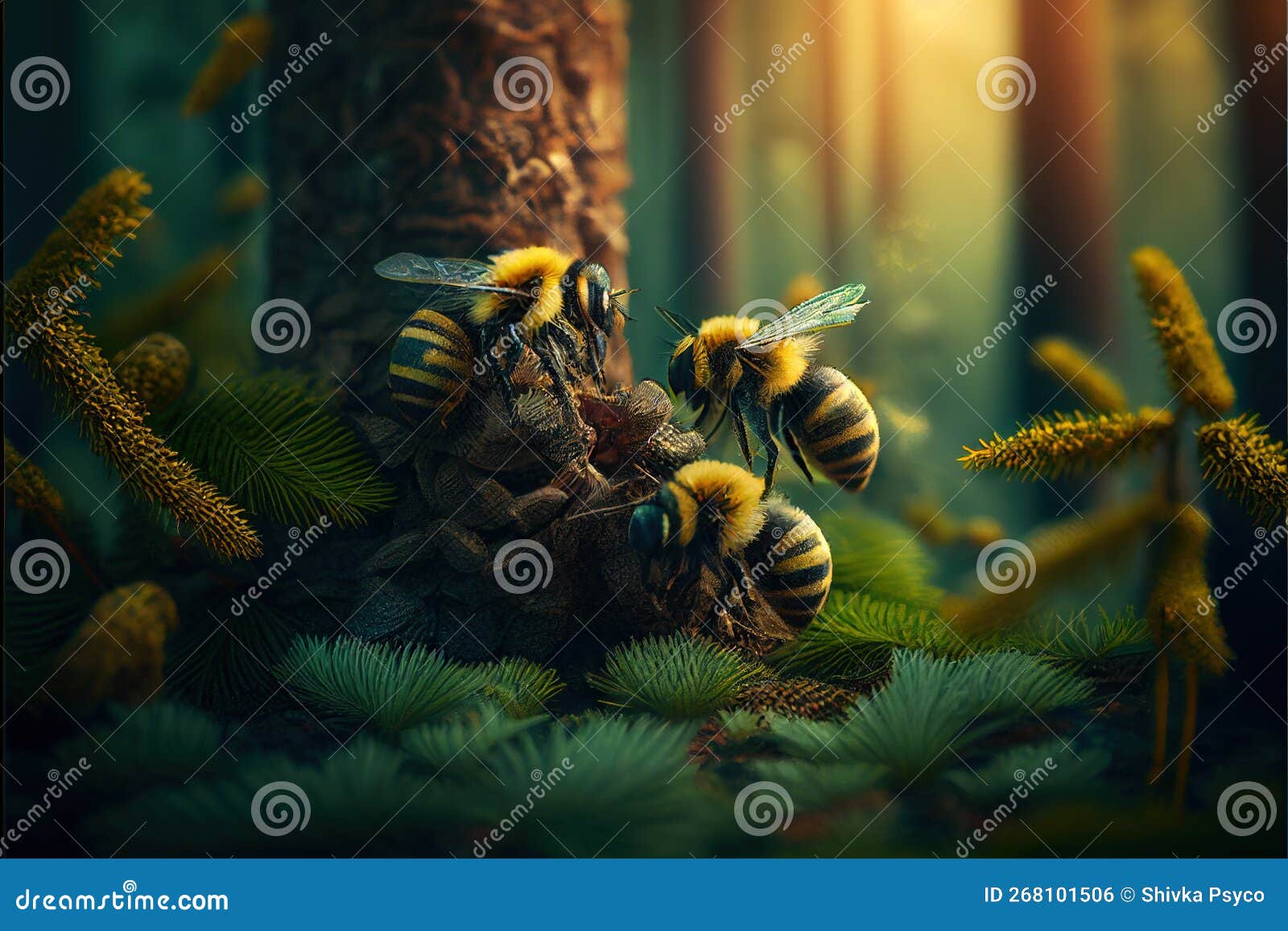 Bees in Forest Cinematic Image Generative AI Stock Illustration ...