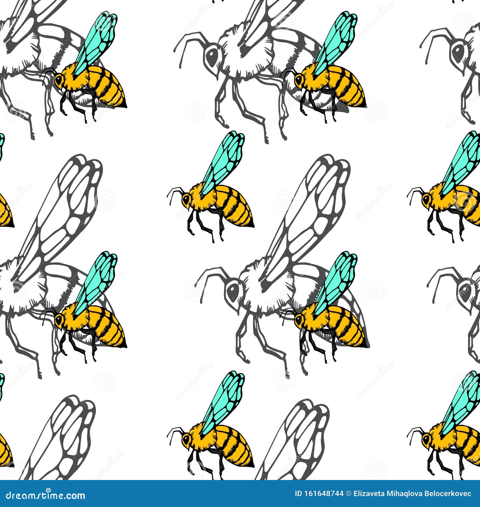 Bees, Hand Drawn Seamless Pattern. Decorative Colored Wallpaper, Good ...