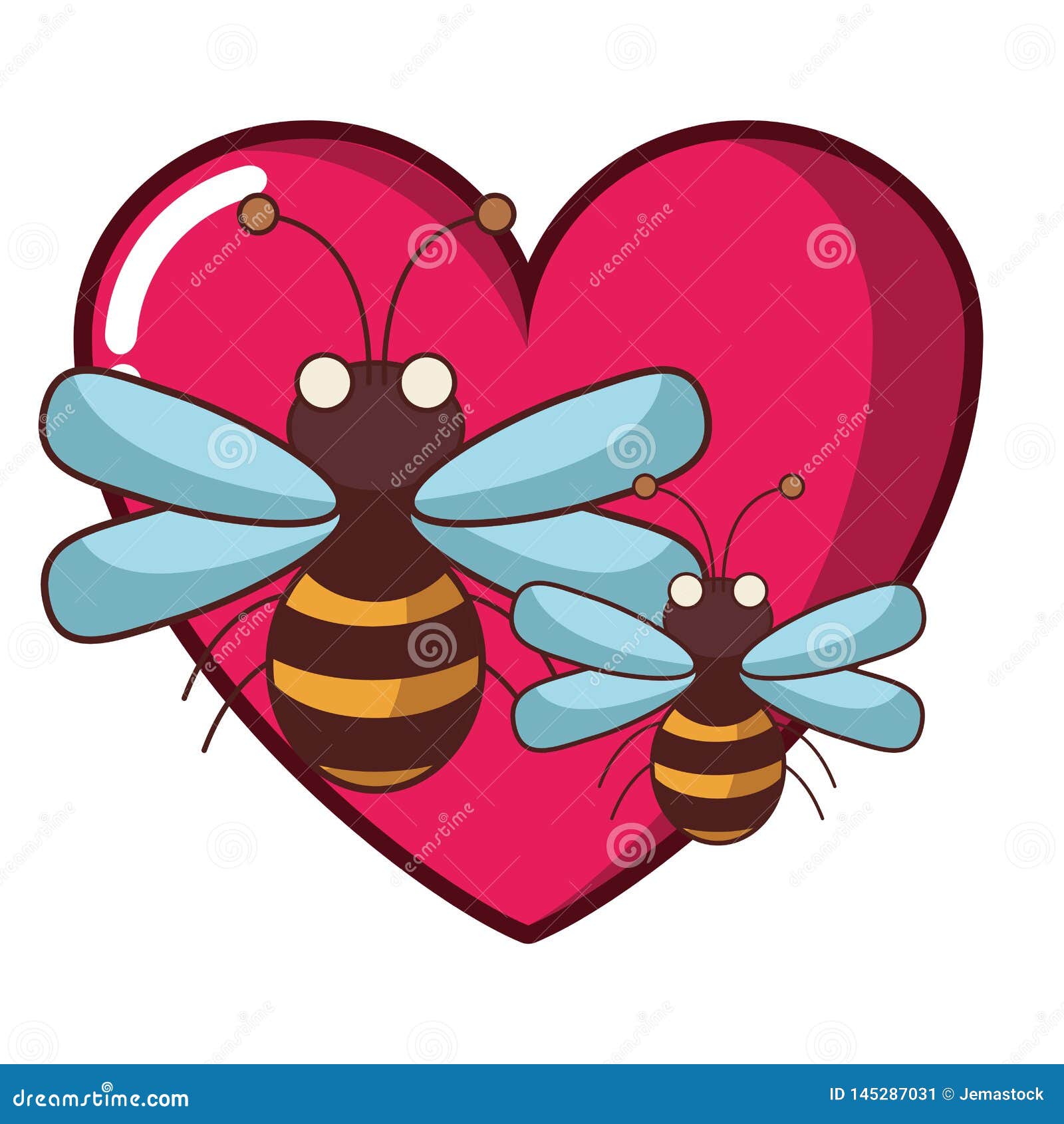 Bees on heart cartoon stock vector. Illustration of wild - 145287031