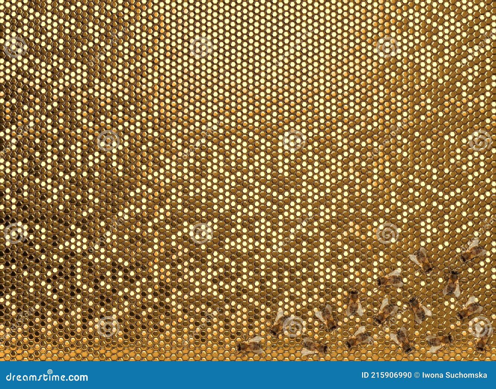 Bees on a Honeycomb in an Abstract Hexagonal Beehive Stock Illustration ...