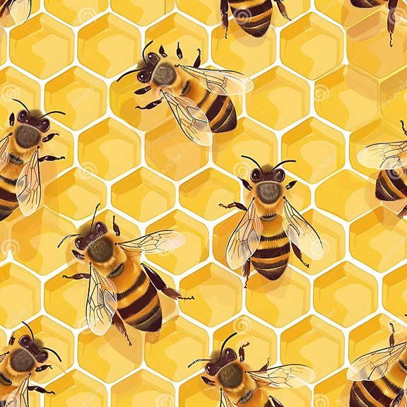 Bees and Honeycombs Cute Bees and Hexagonal Honeycomb Patterns Stock ...