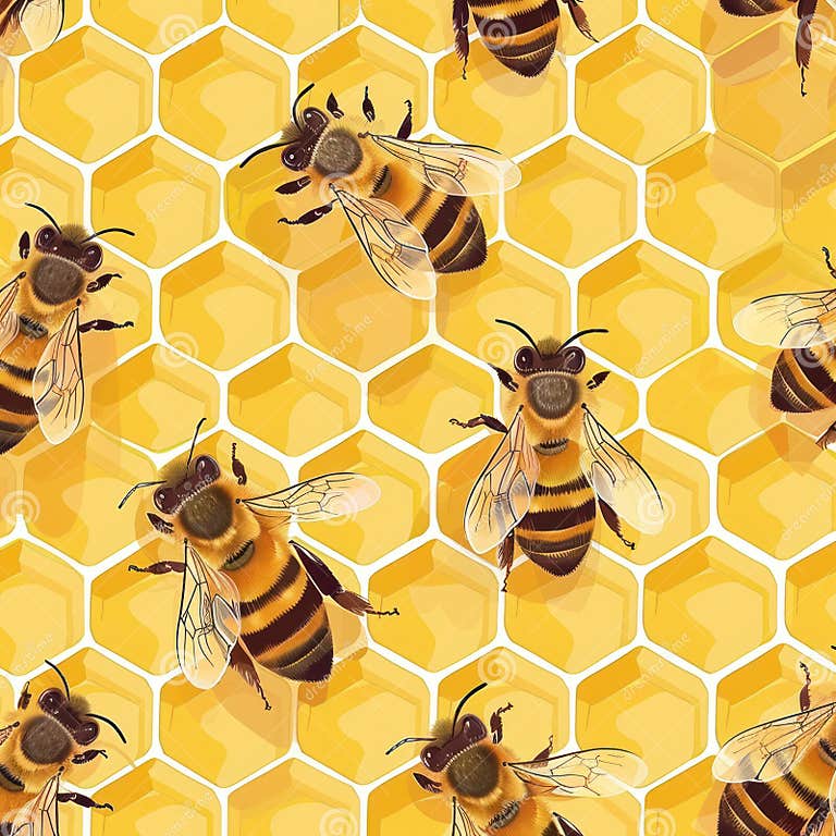 Bees and Honeycombs Cute Bees and Hexagonal Honeycomb Patterns Stock ...