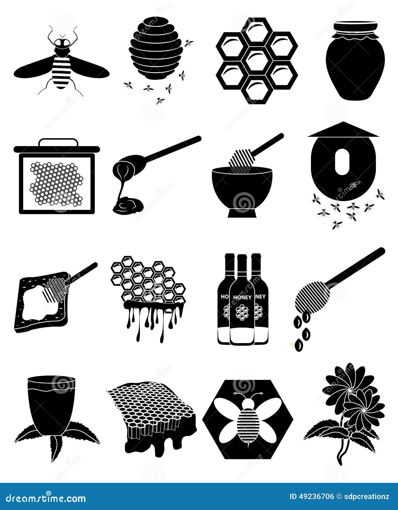 Bees icons set stock vector. Illustration of animal, pollen - 49236706