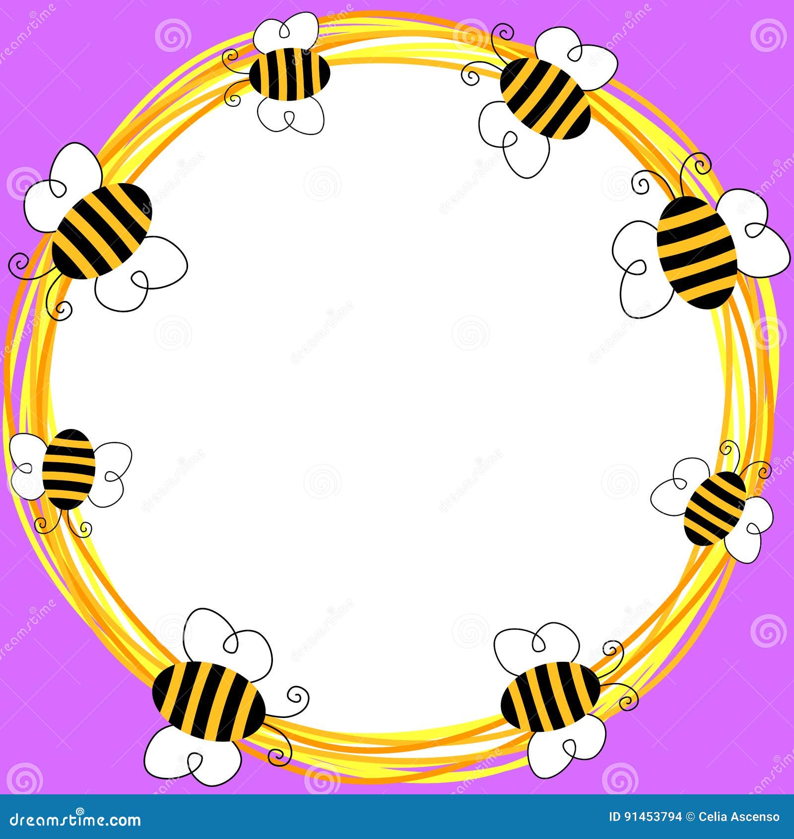 Bees Invitation Card Border Stock Illustration - Illustration of ...