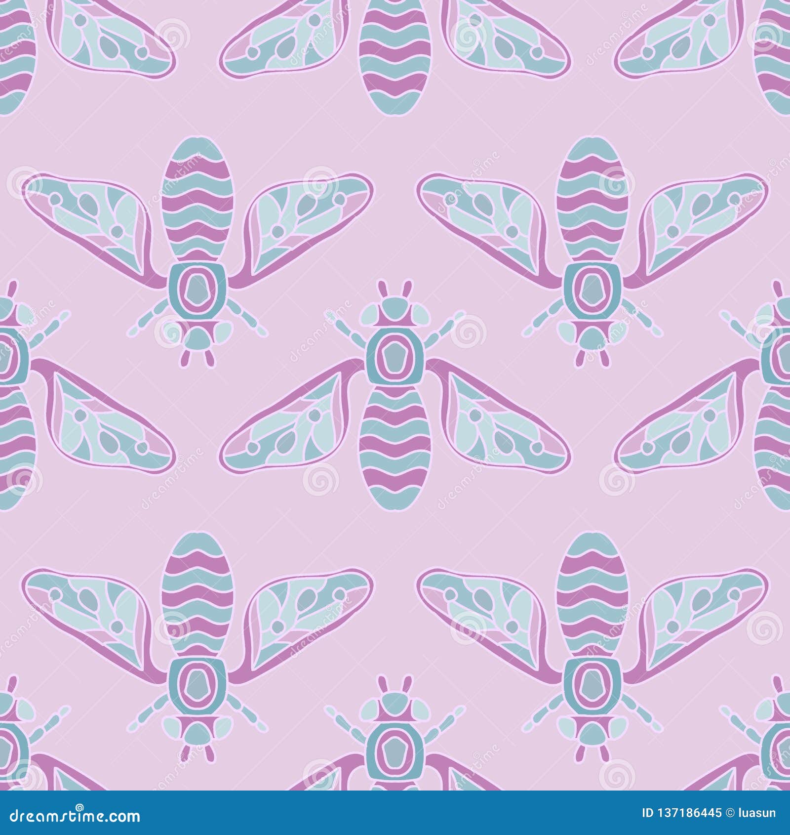 Bee, Beetles, Fly Maryls, Wasp Seamless Pattern Doodling Stock Vector ...