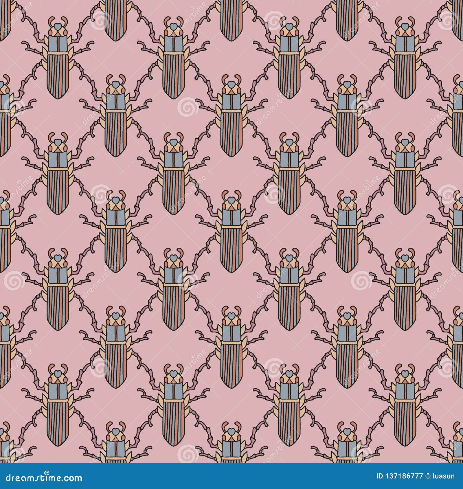 Bee, Beetles, Fly Maryls, Wasp Seamless Pattern Doodling Stock Vector ...