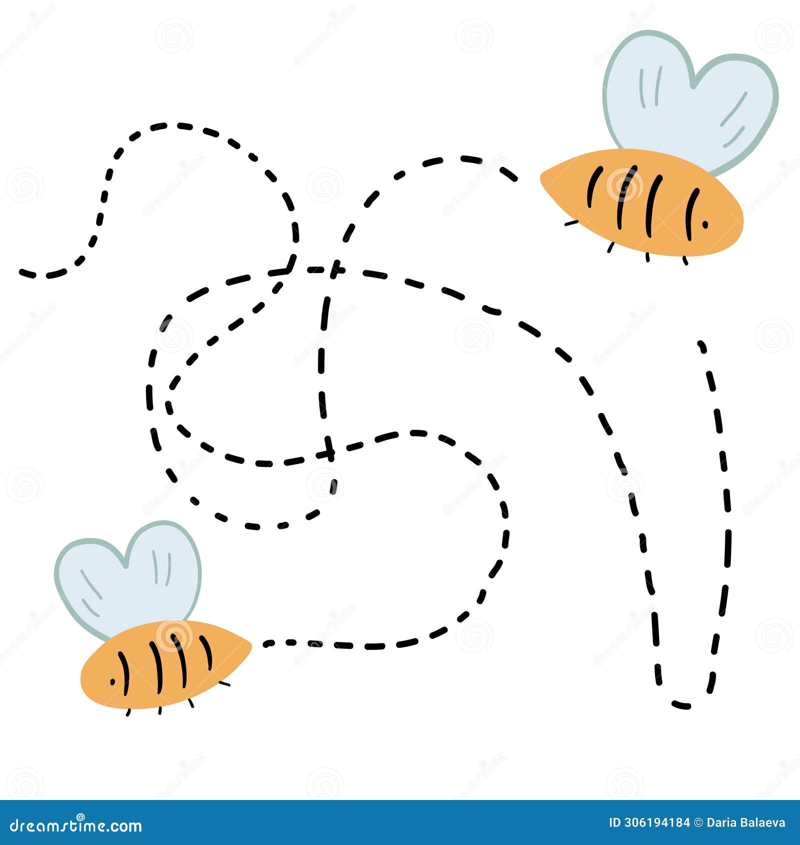Bees Path Flat Design Flying Around Stock Illustration - Illustration ...