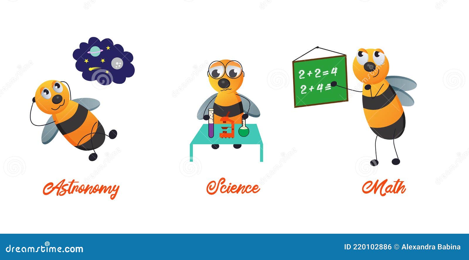 Bees and School Subjects Set - Astronomy, Science and Math Stock Vector ...